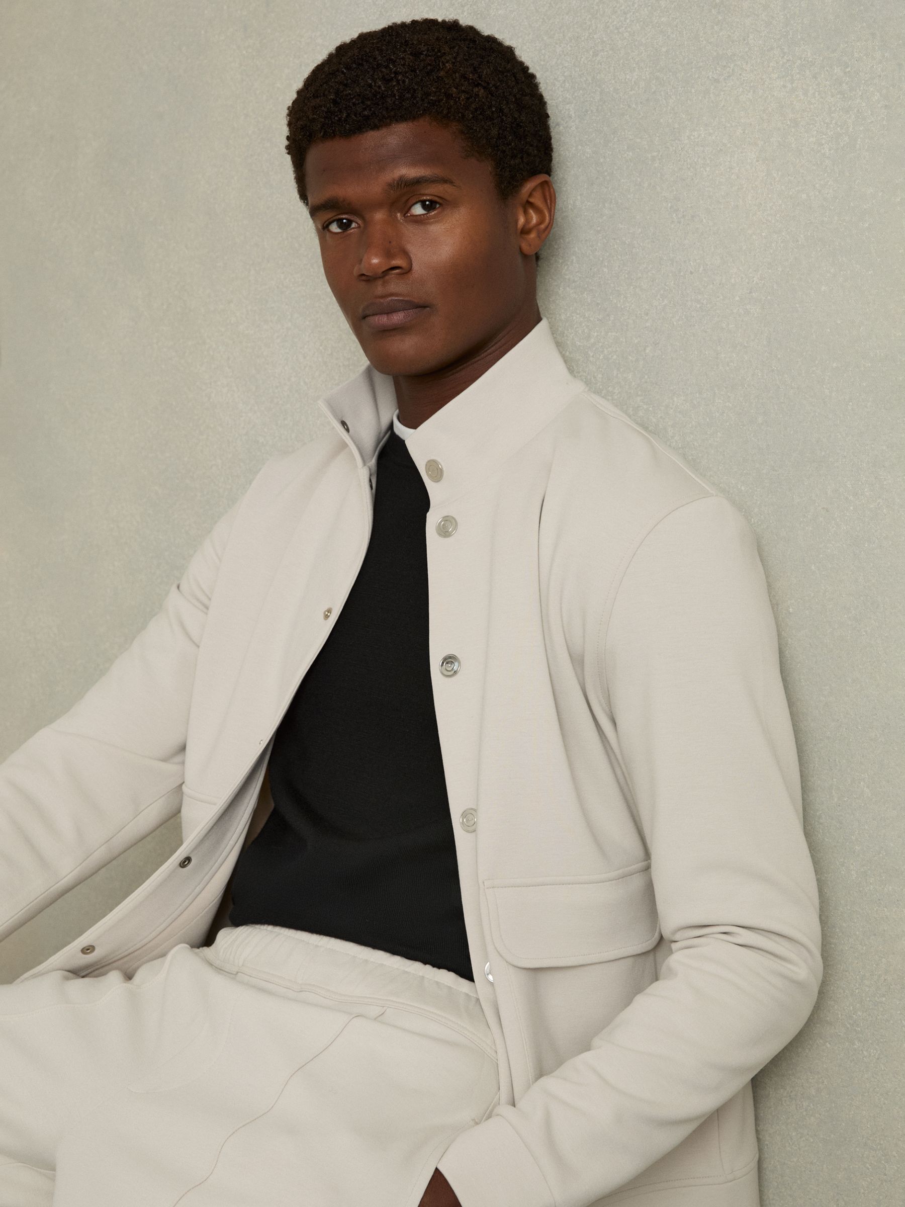 Reiss Interlock Funnel-Neck Jacket in Off White | REISS