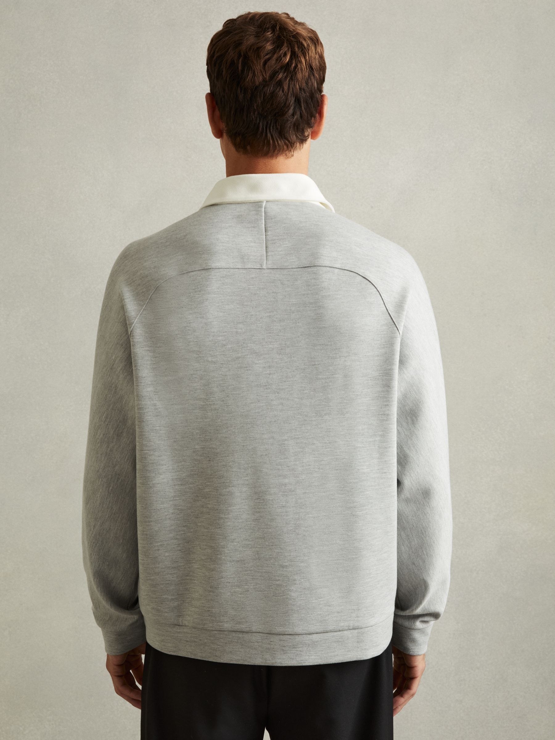 Reiss Concealed Placket Jersey Rugby Shirt in Grey Melange - REISS