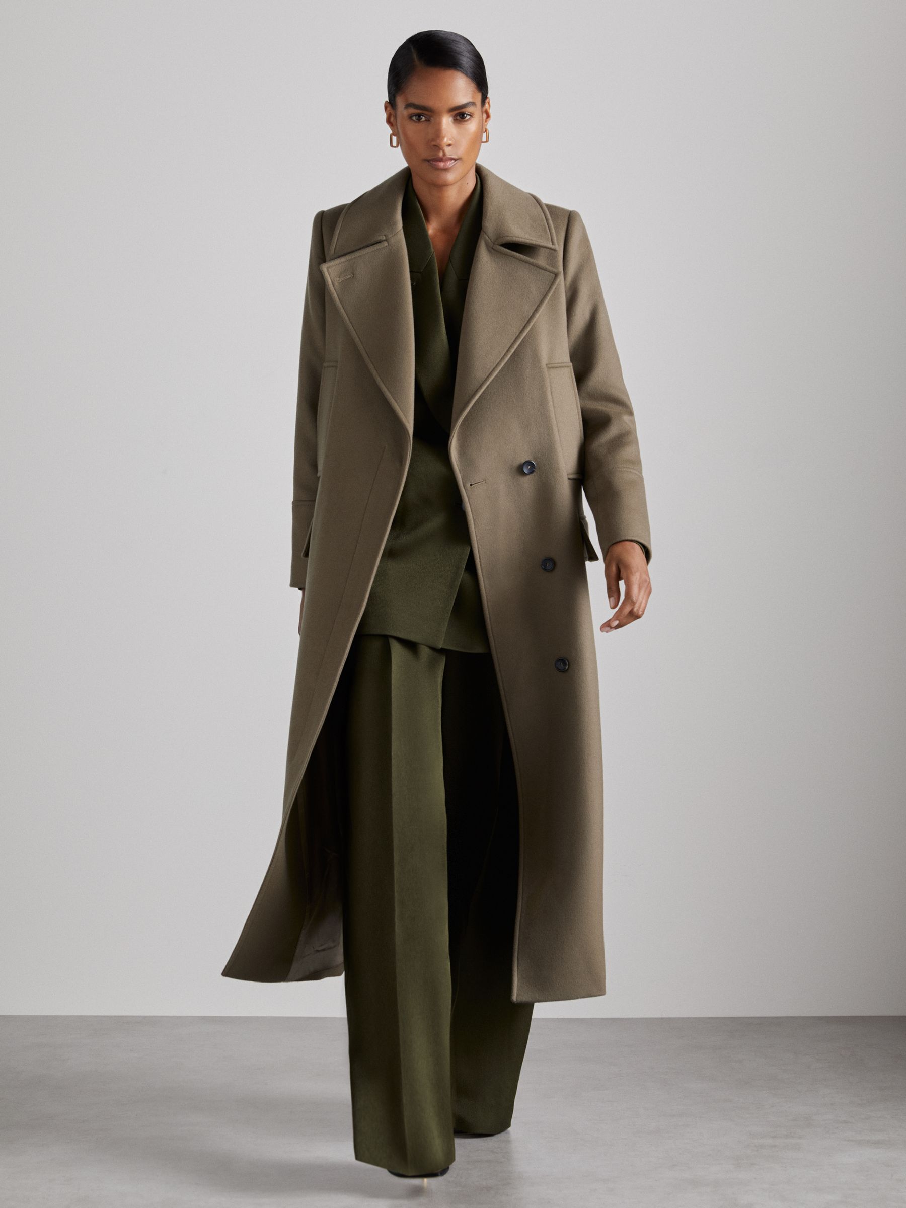 Reiss Atelier Wool-Blend Longline Coat in Khaki - REISS