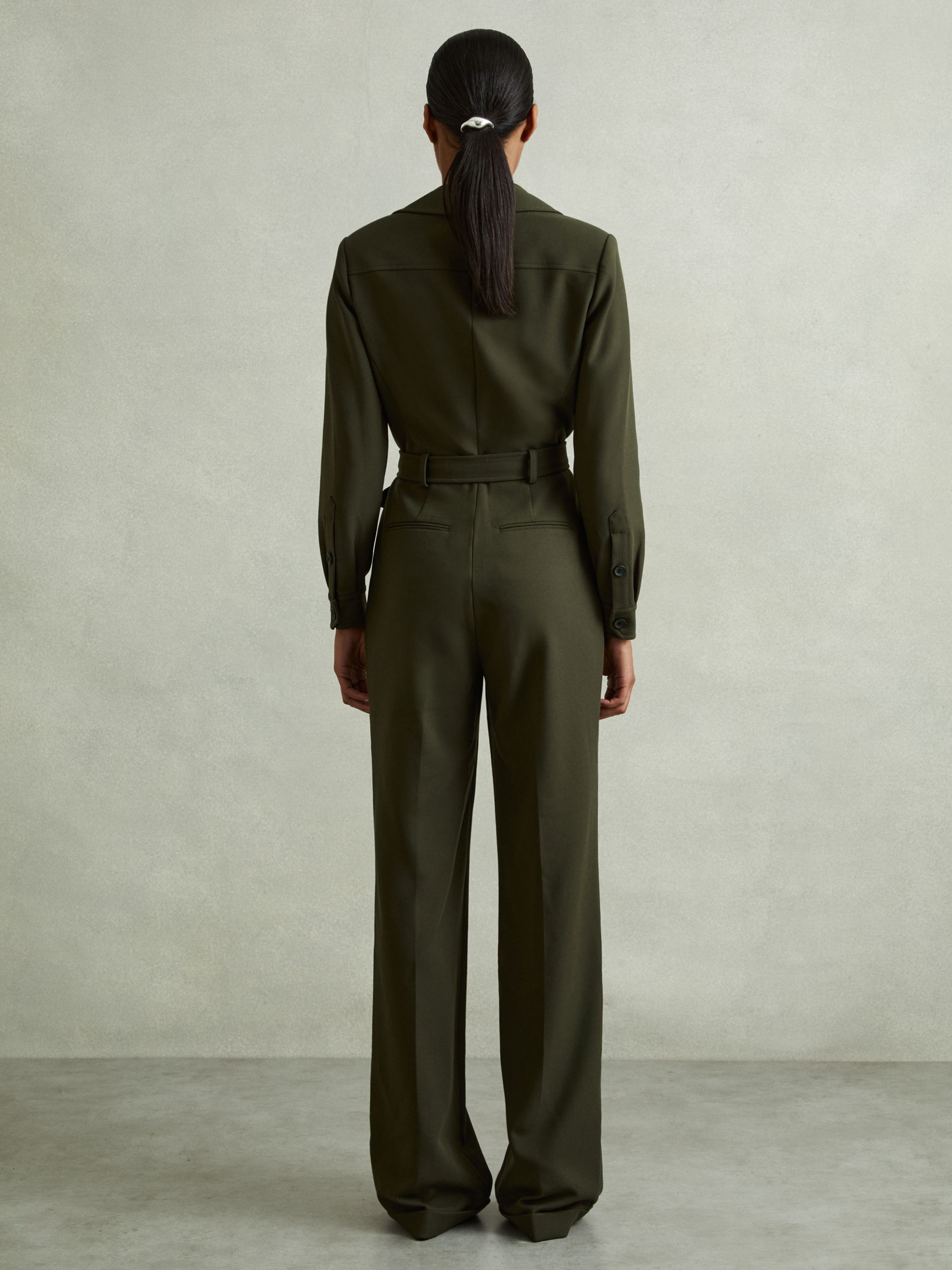 Reiss Belted Utility Jumpsuit in Dark Green - REISS