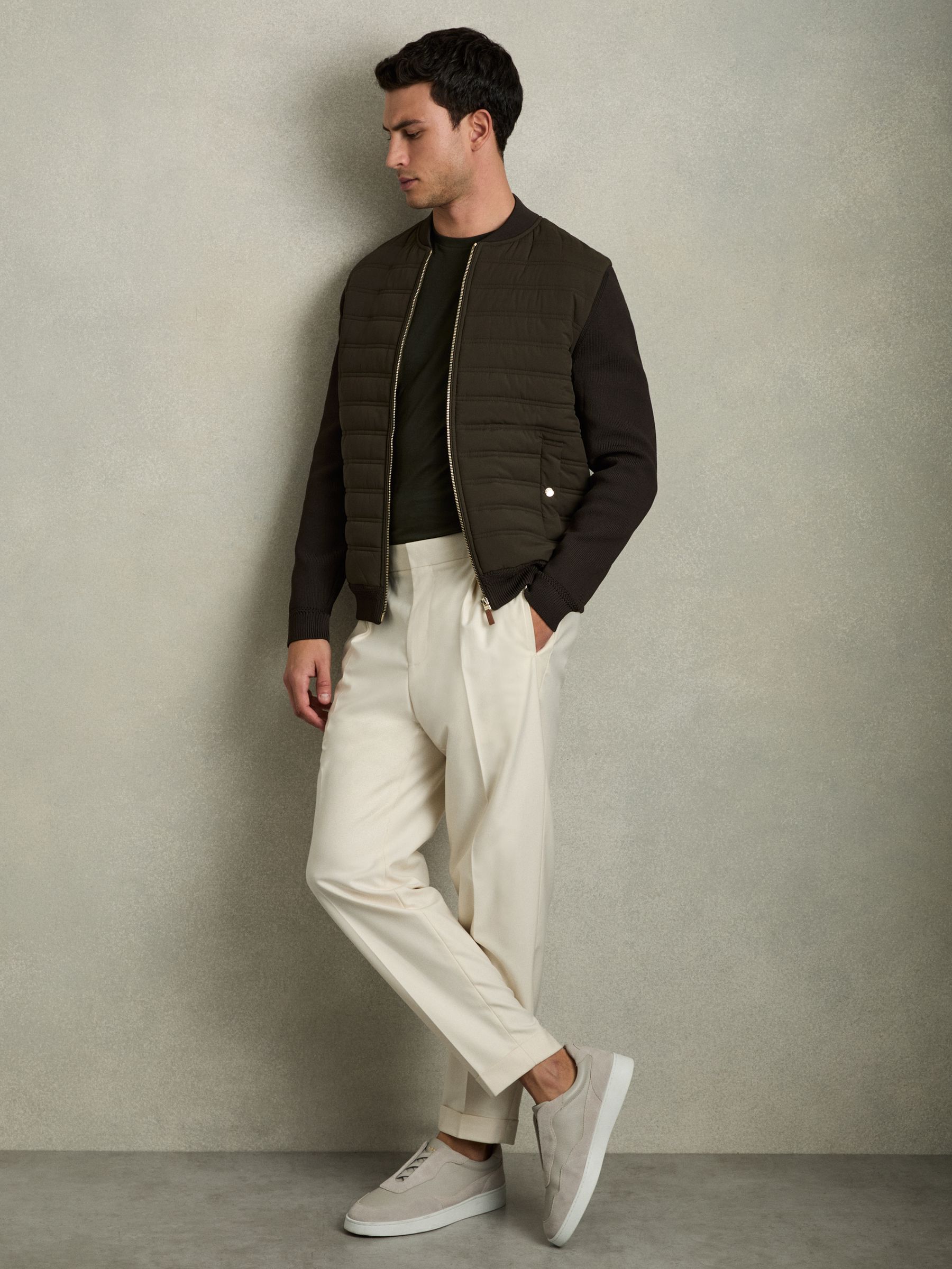 Reiss Quilted Hybrid Jacket in Military Green - REISS