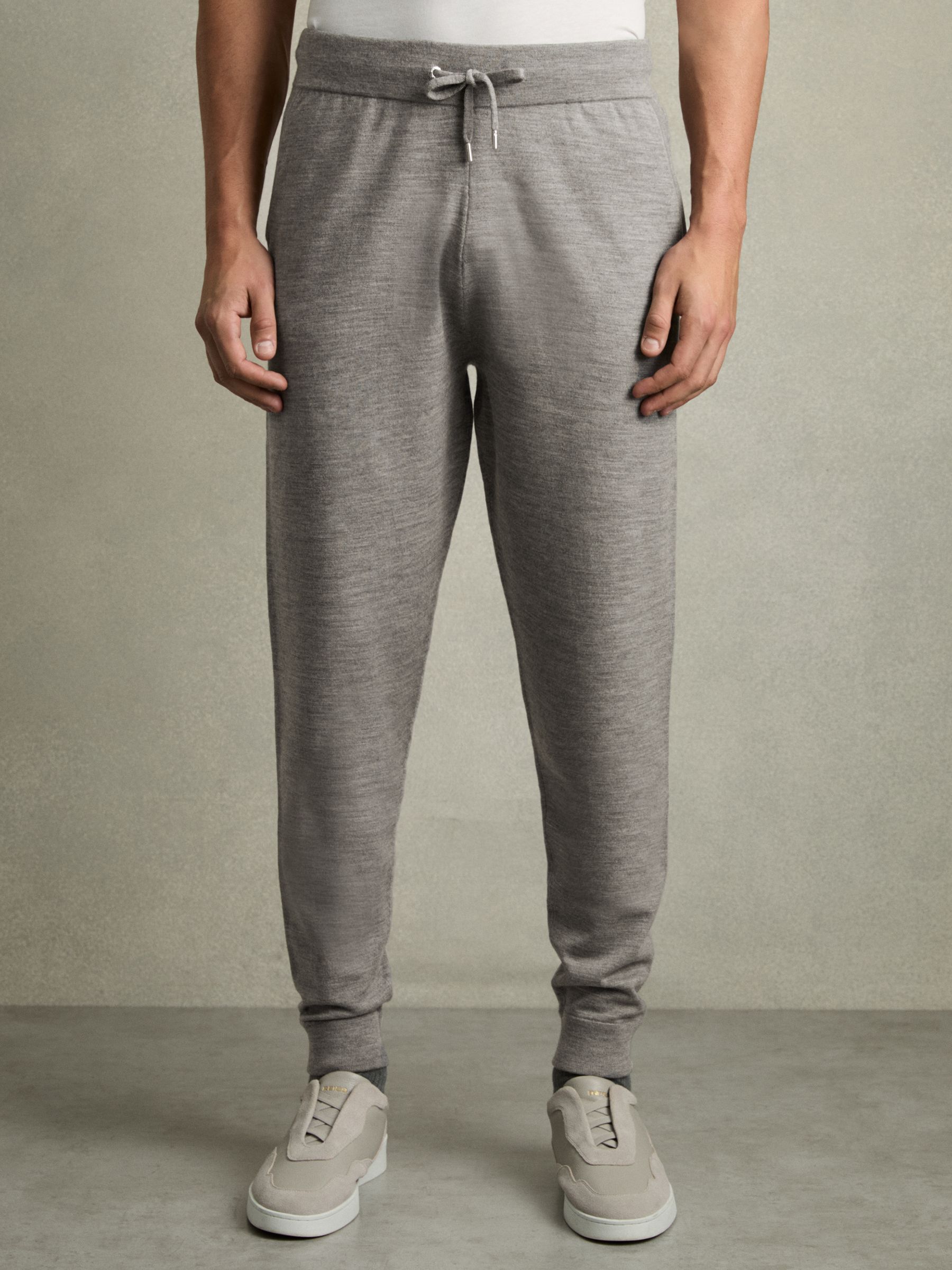Reiss Merino-Blend Stretch Joggers in Warm Grey Melange - REISS