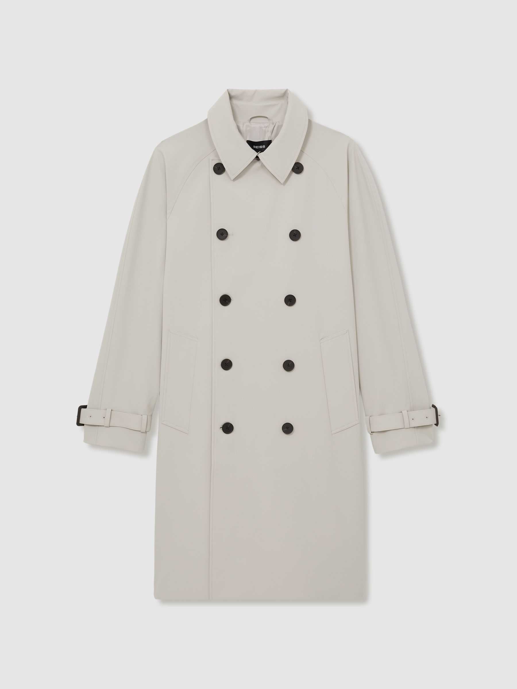 Reiss Double-Breasted Long Trench Coat in Stone | REISS