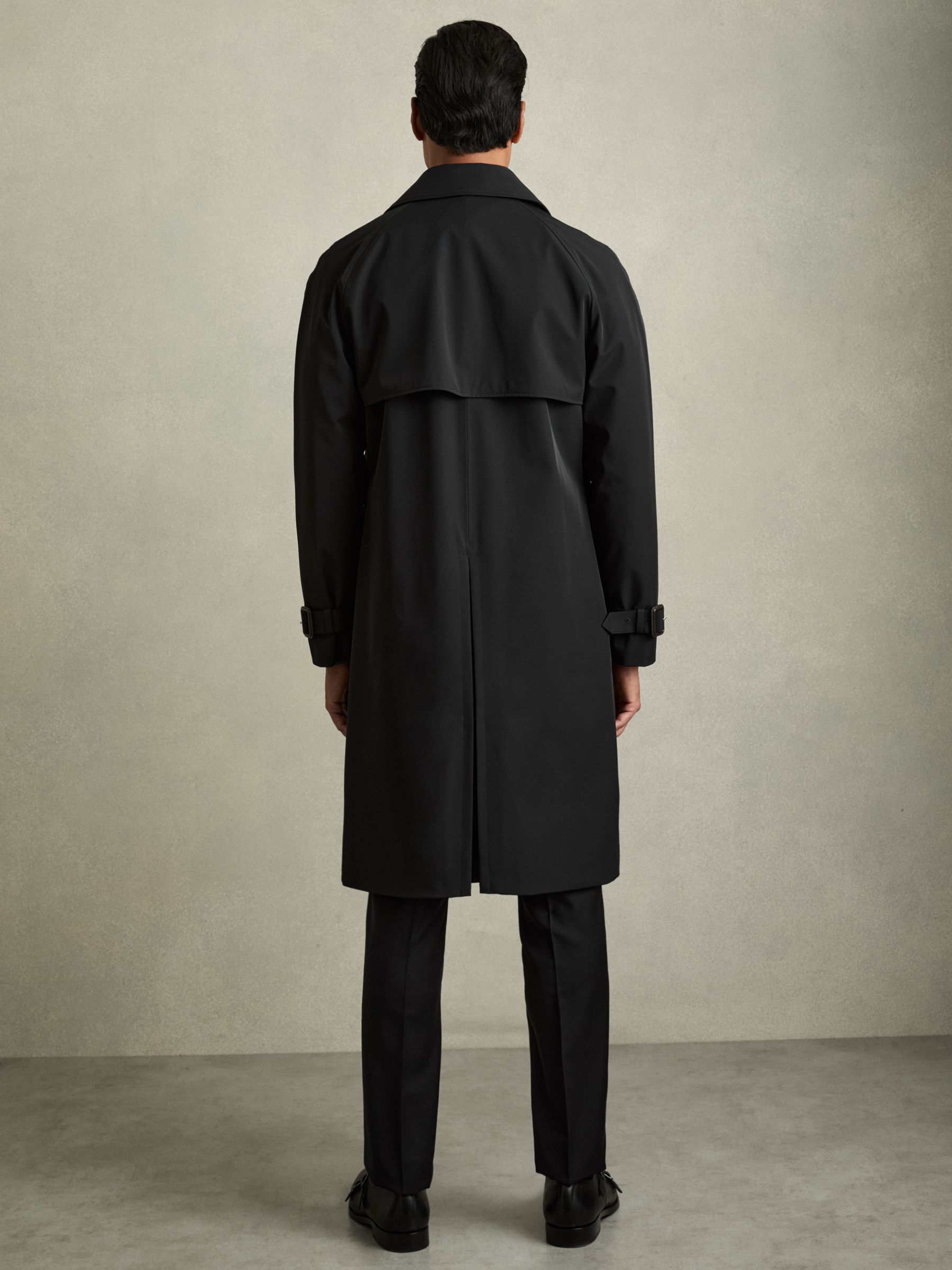 Reiss Double Breasted Long Trench Coat in Black - REISS