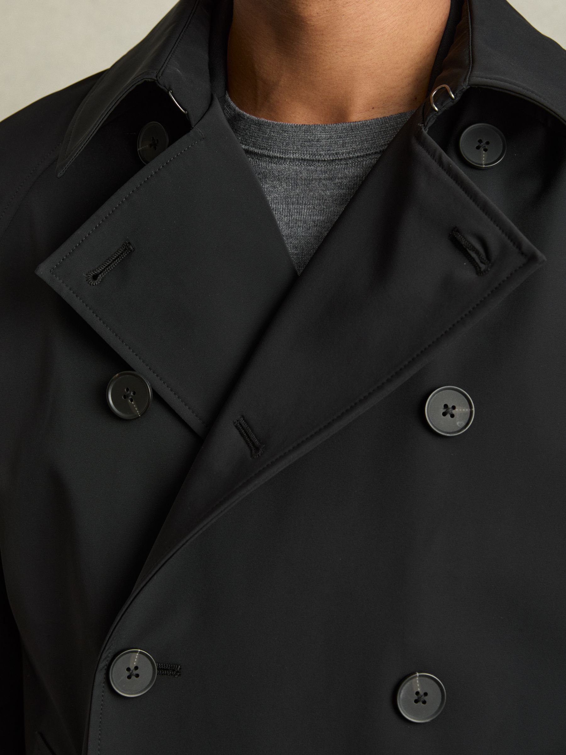 Reiss Double Breasted Long Trench Coat in Black - REISS
