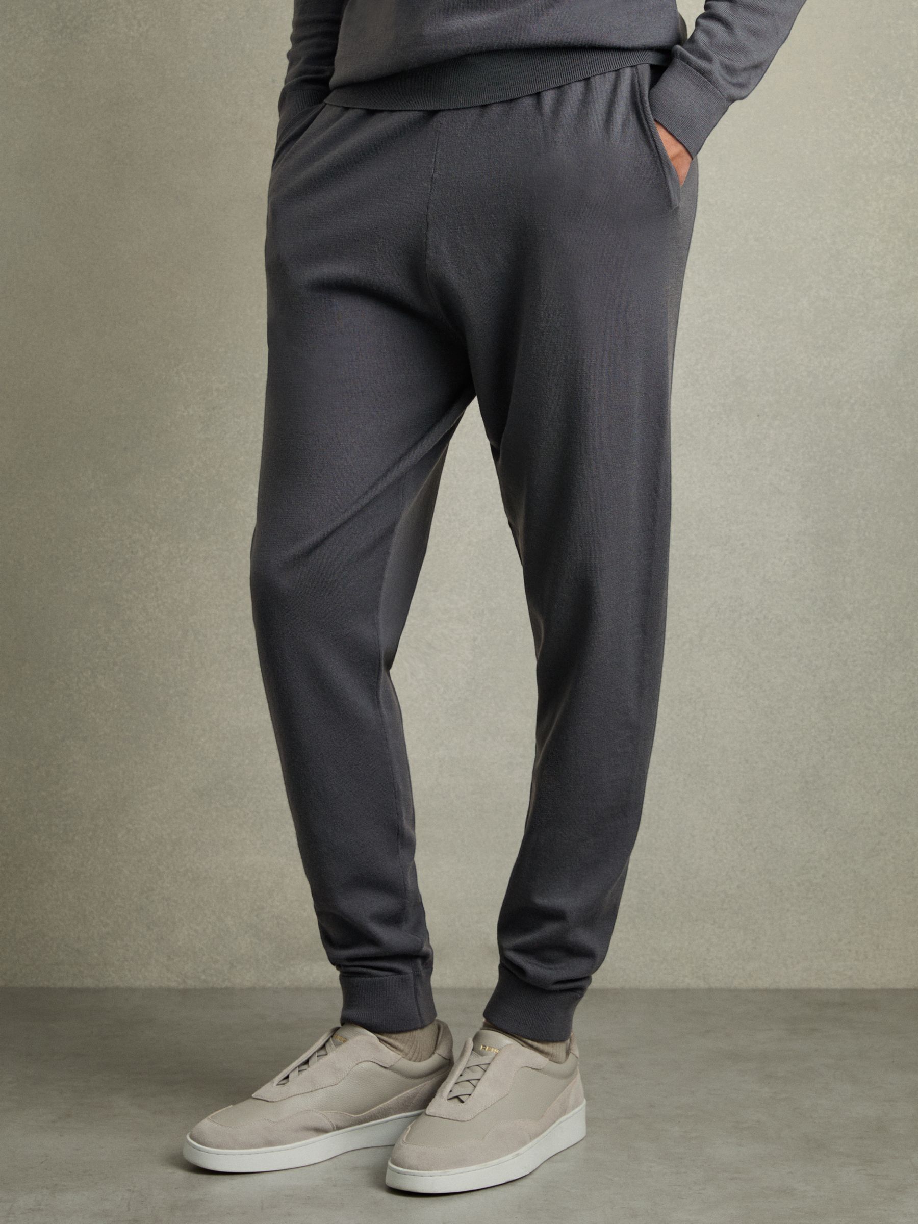 Reiss Merino-Blend Stretch Joggers in Blackened Blue - REISS