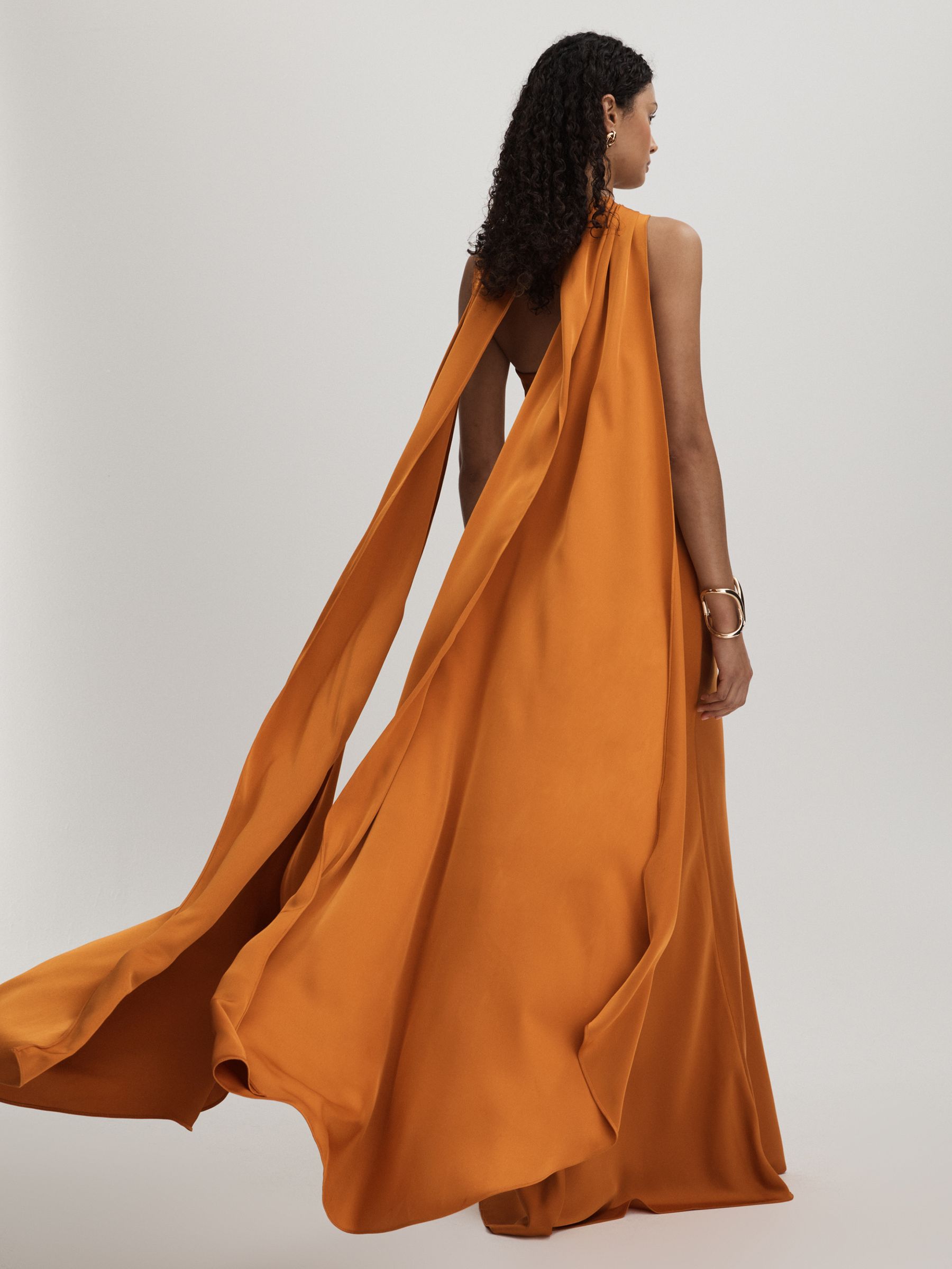 Reiss Halston Halter Cape Maxi Dress in Mustard - REISS