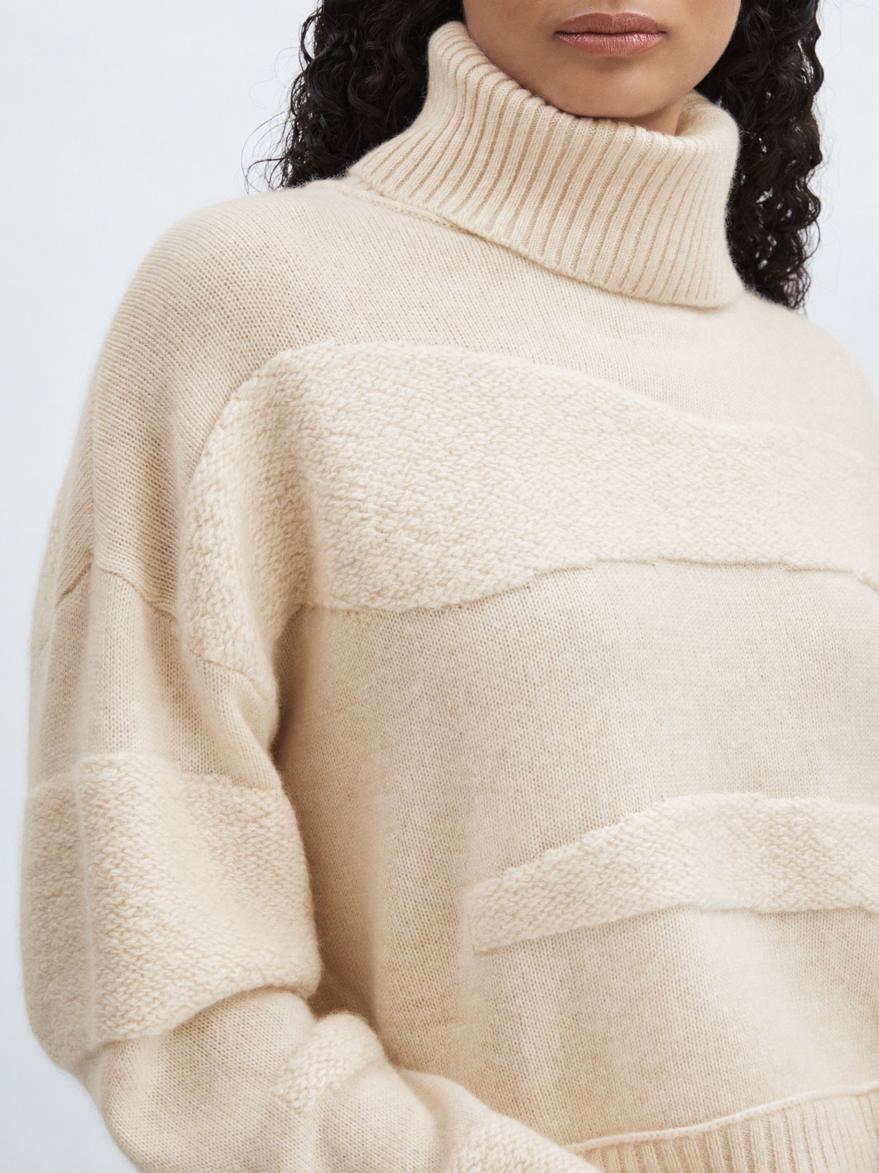 Reiss Crush Collection 100% Cashmere Roll-Neck Jumper in Cream - REISS