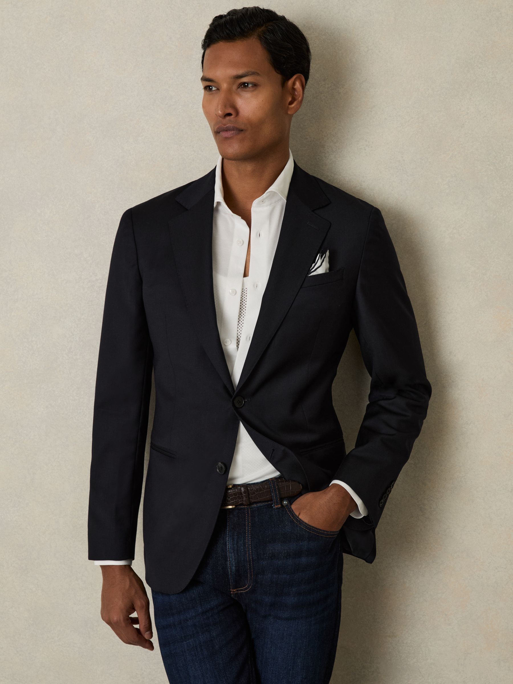 Reiss Single Breasted Wool Suit Jacket Slim-Fit in Navy - REISS