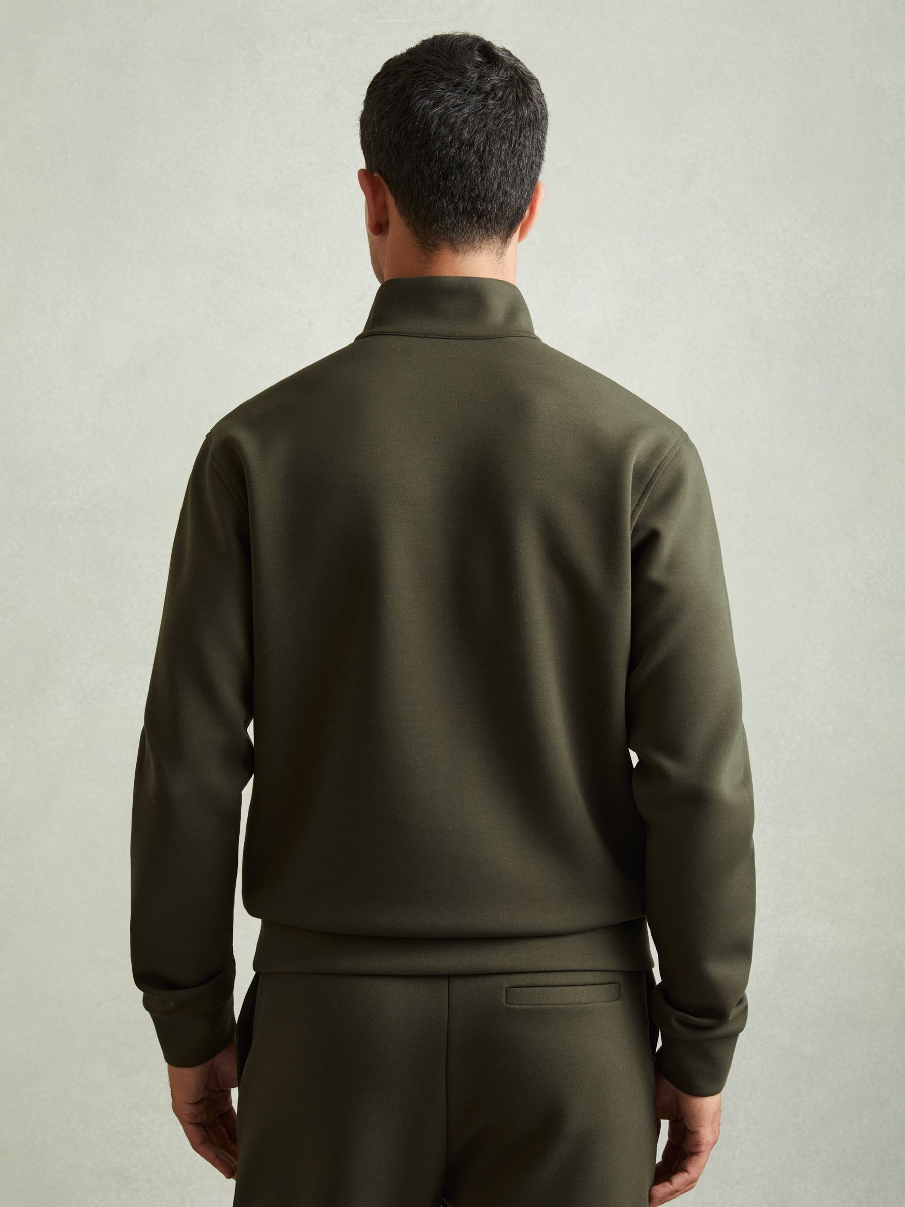 Reiss Leather-Placket Interlock-Jersey Sweatshirt in Forest Green - REISS