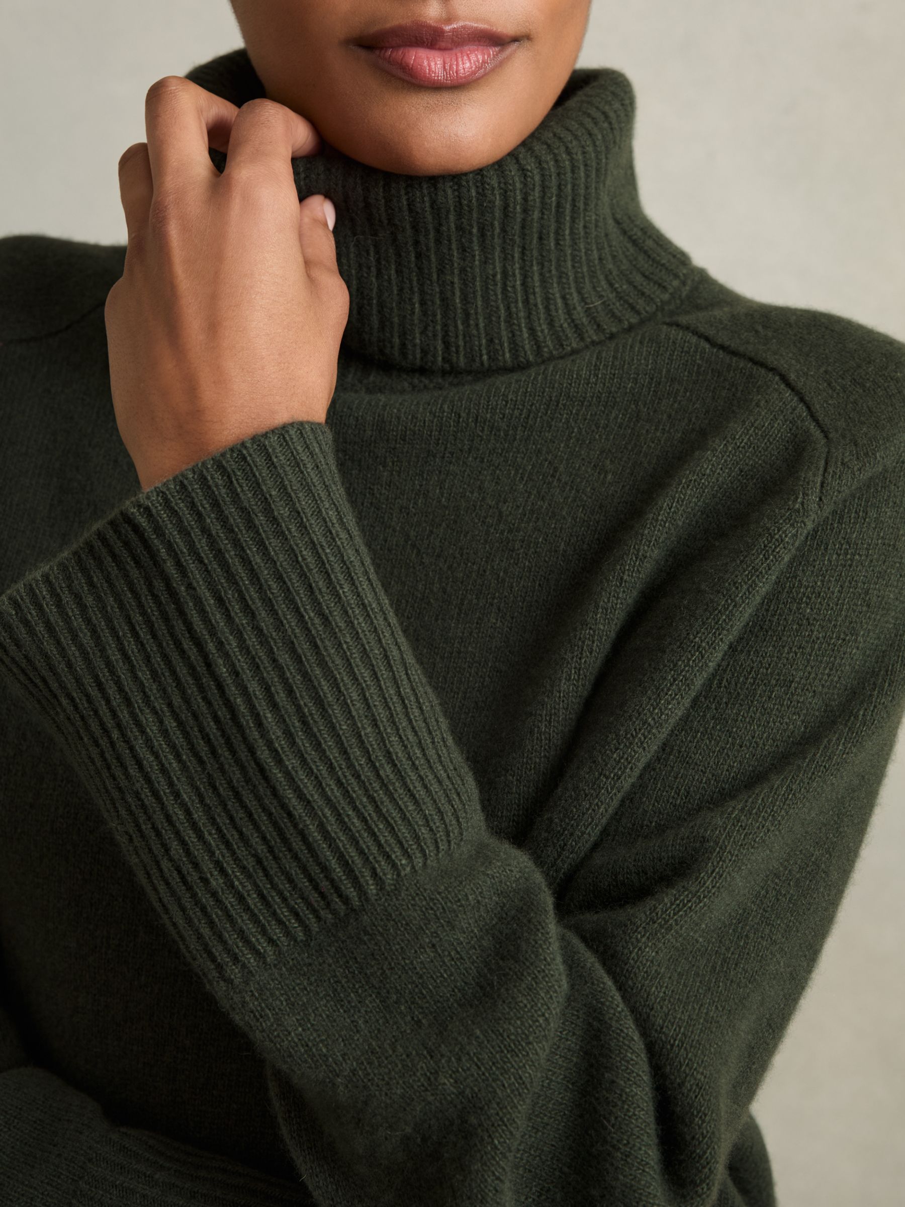 Reiss Wool Cashmere Roll Neck Jumper in Khaki - REISS