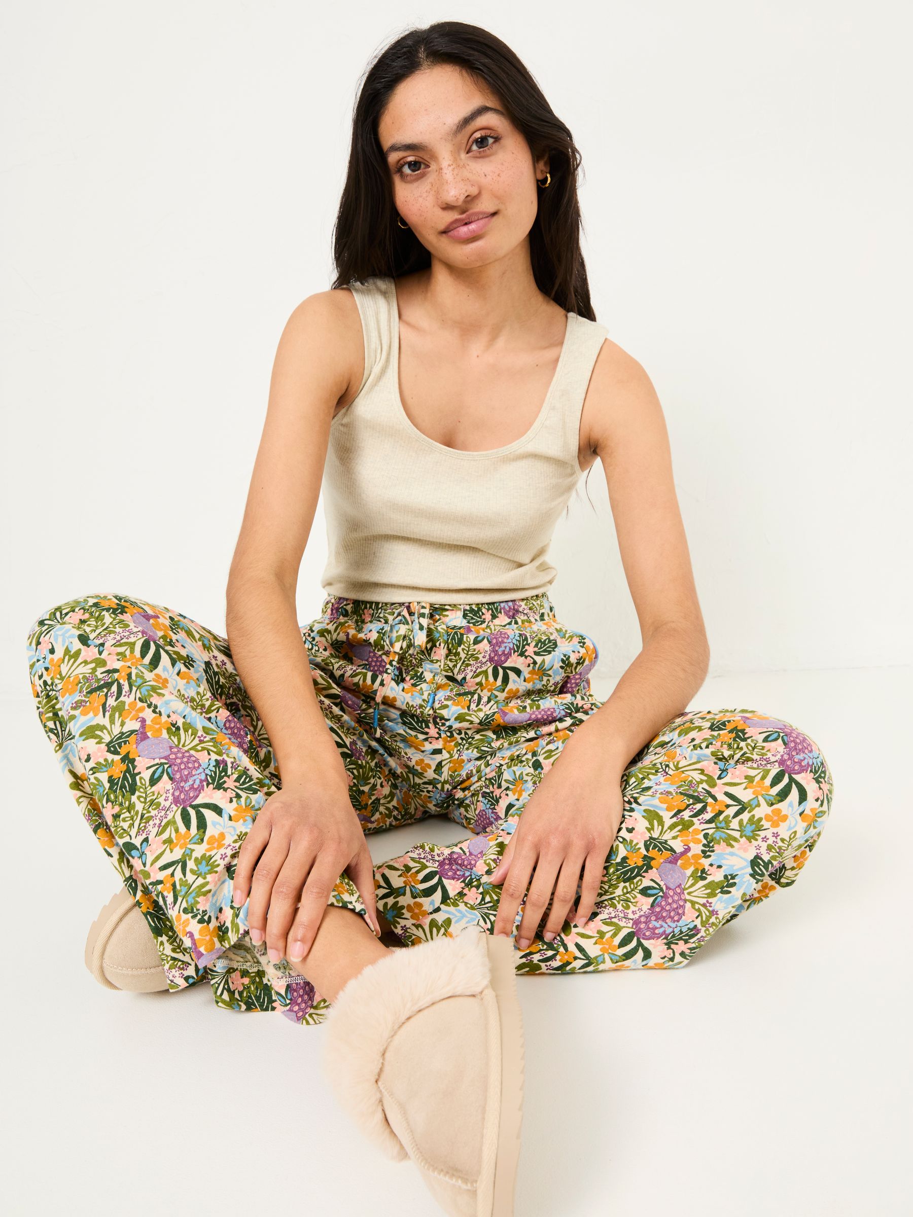 Lola Multi Peacock Linen Blend Pyjama Bottoms | FatFace