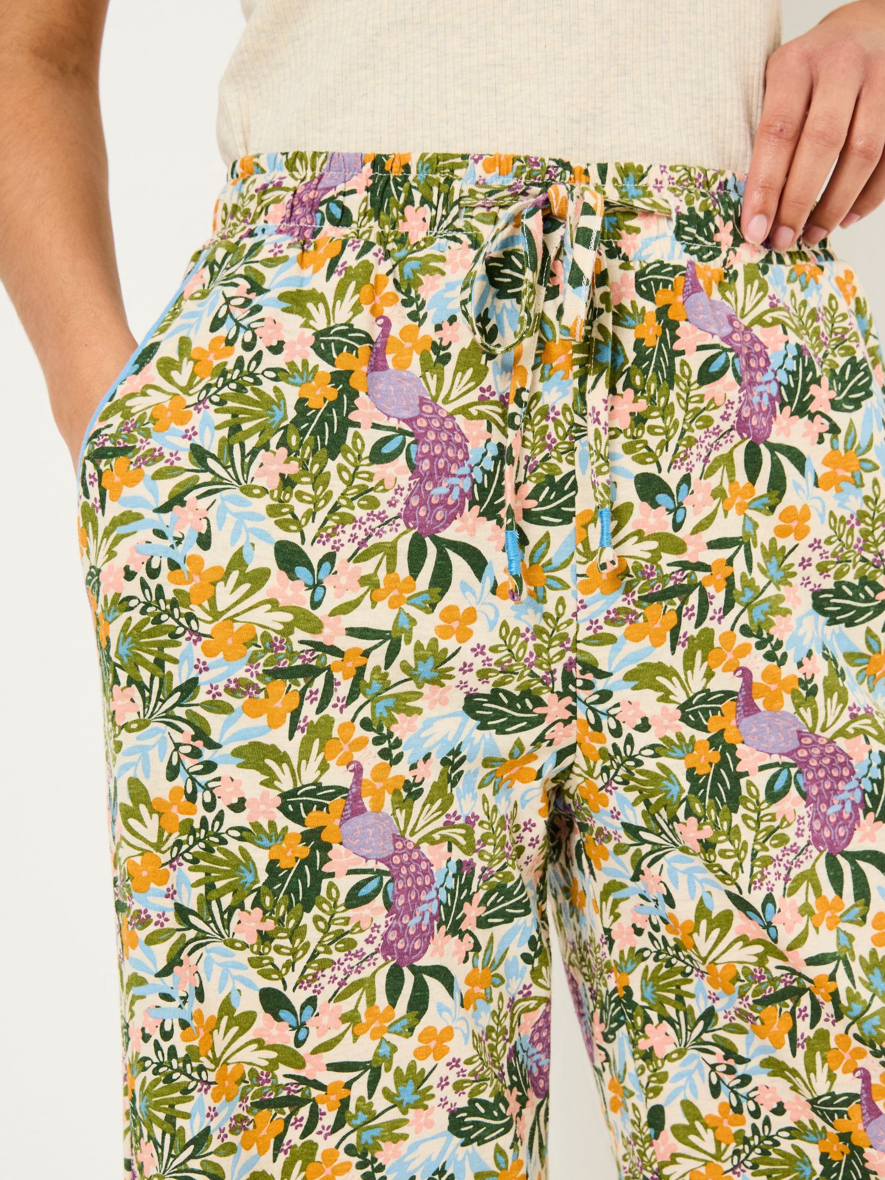 Lola Multi Peacock Linen Blend Pyjama Bottoms | FatFace