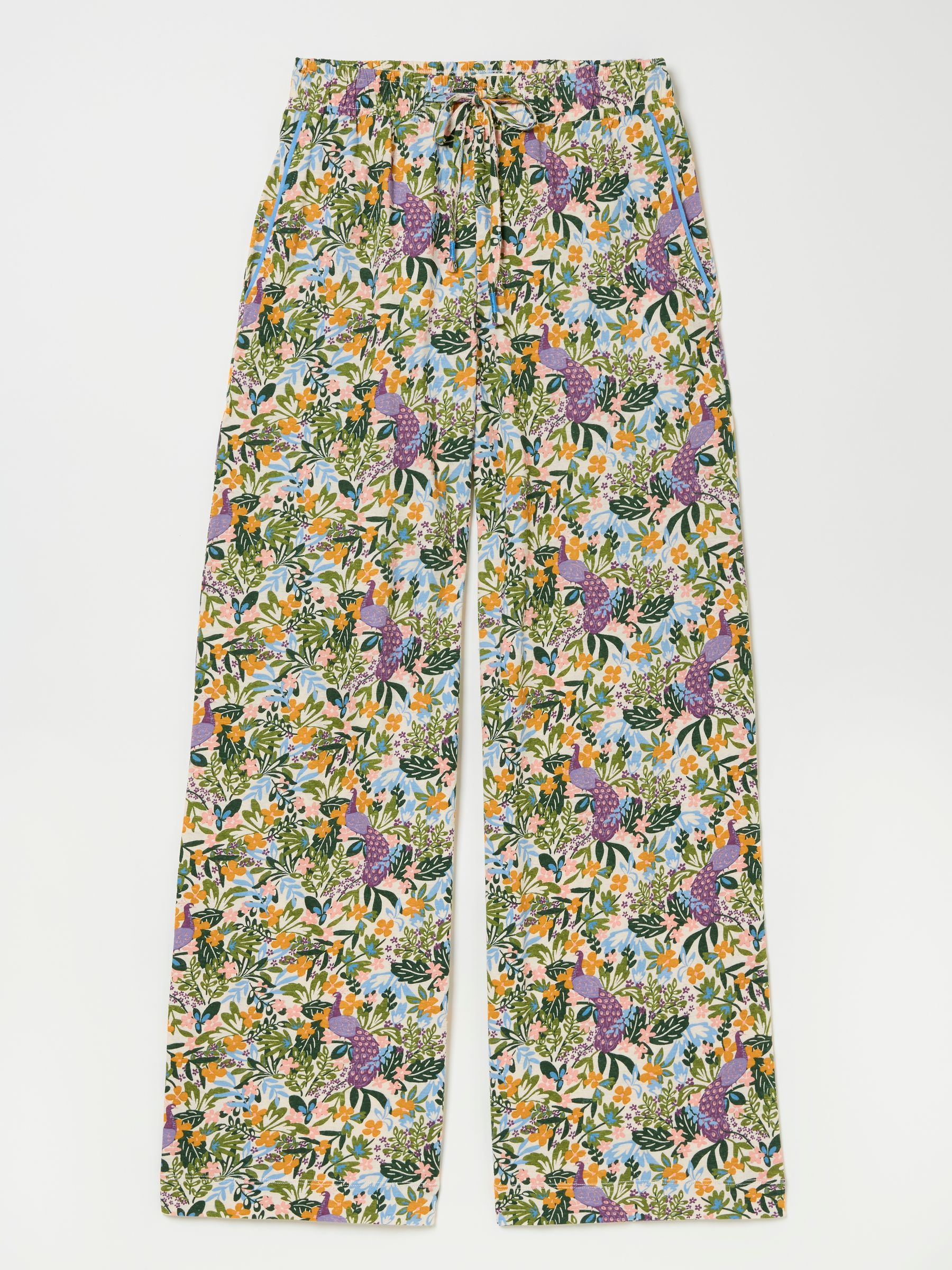 Lola Multi Peacock Linen Blend Pyjama Bottoms | FatFace