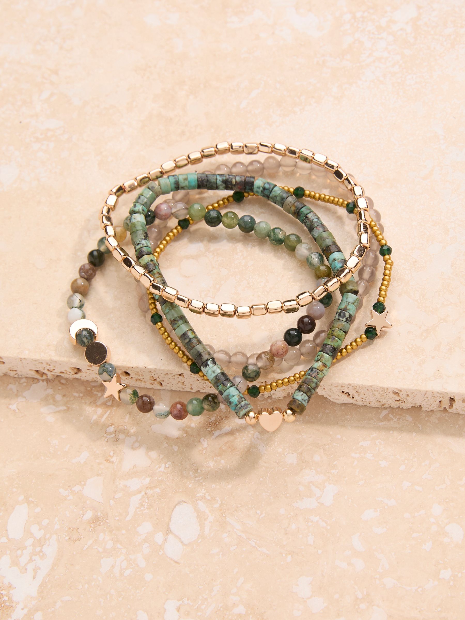 Green Stretch Stack Bracelet | FatFace