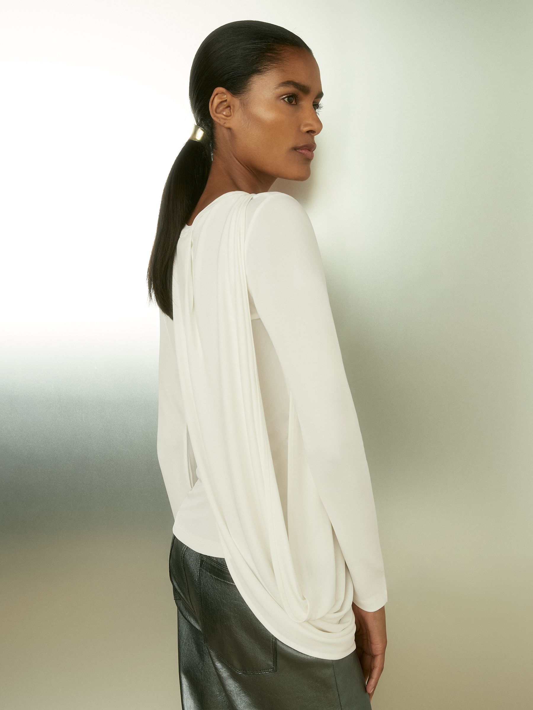 Reiss Draped-Jersey Top in Ivory | REISS