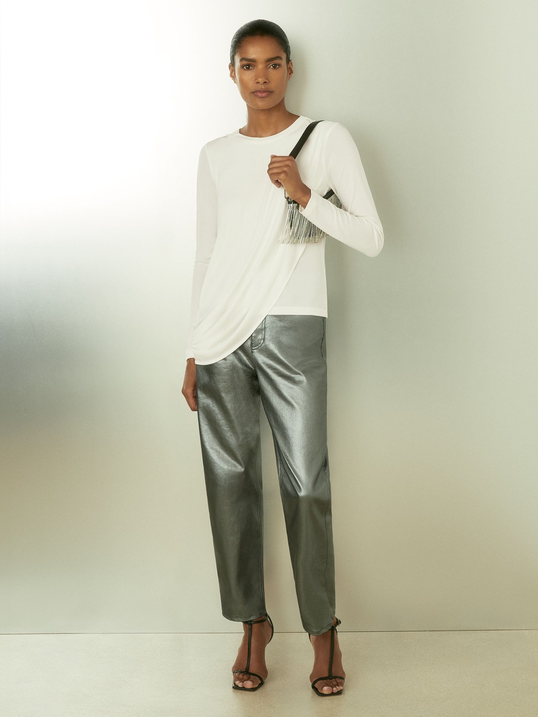 Reiss Draped-Jersey Top in Ivory | REISS