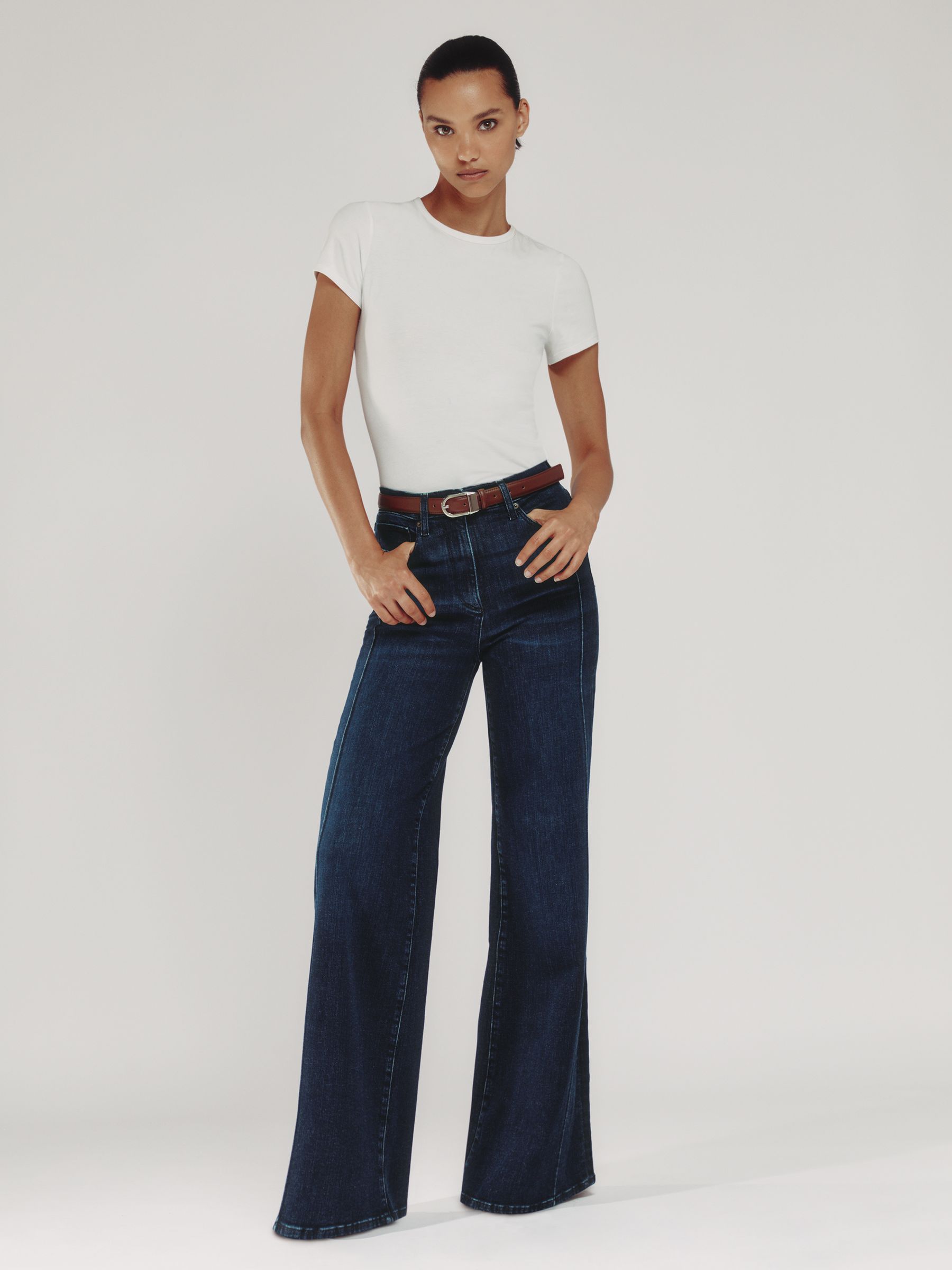 Reiss Stretch-Cotton Wide-Leg Jeans in Dark Blue - REISS