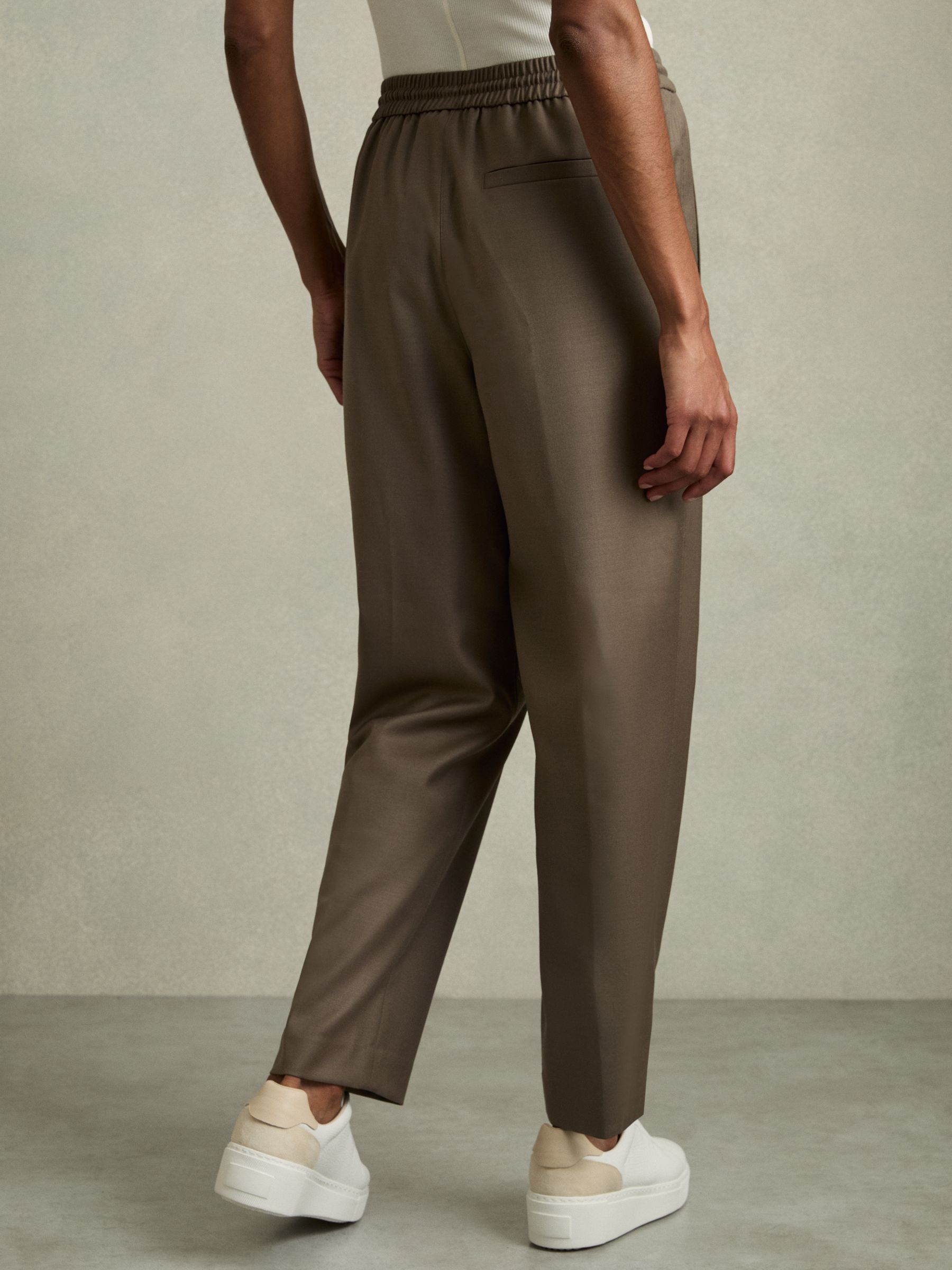 Reiss Wool-Blend Drawstring-Waist Tapered Trousers in Mink Neutral - REISS