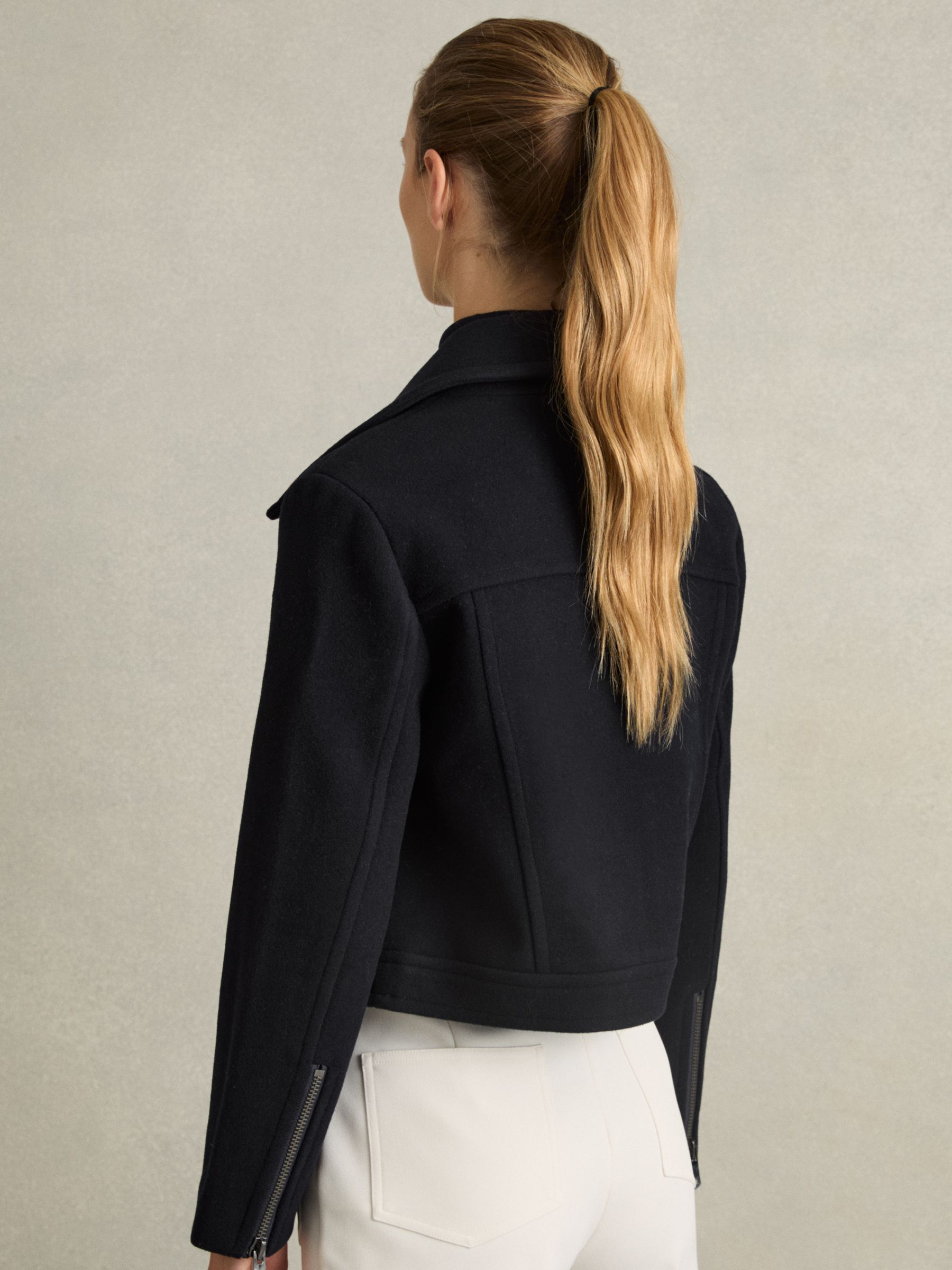 Reiss Wool-Blend Biker Jacket in Navy - REISS