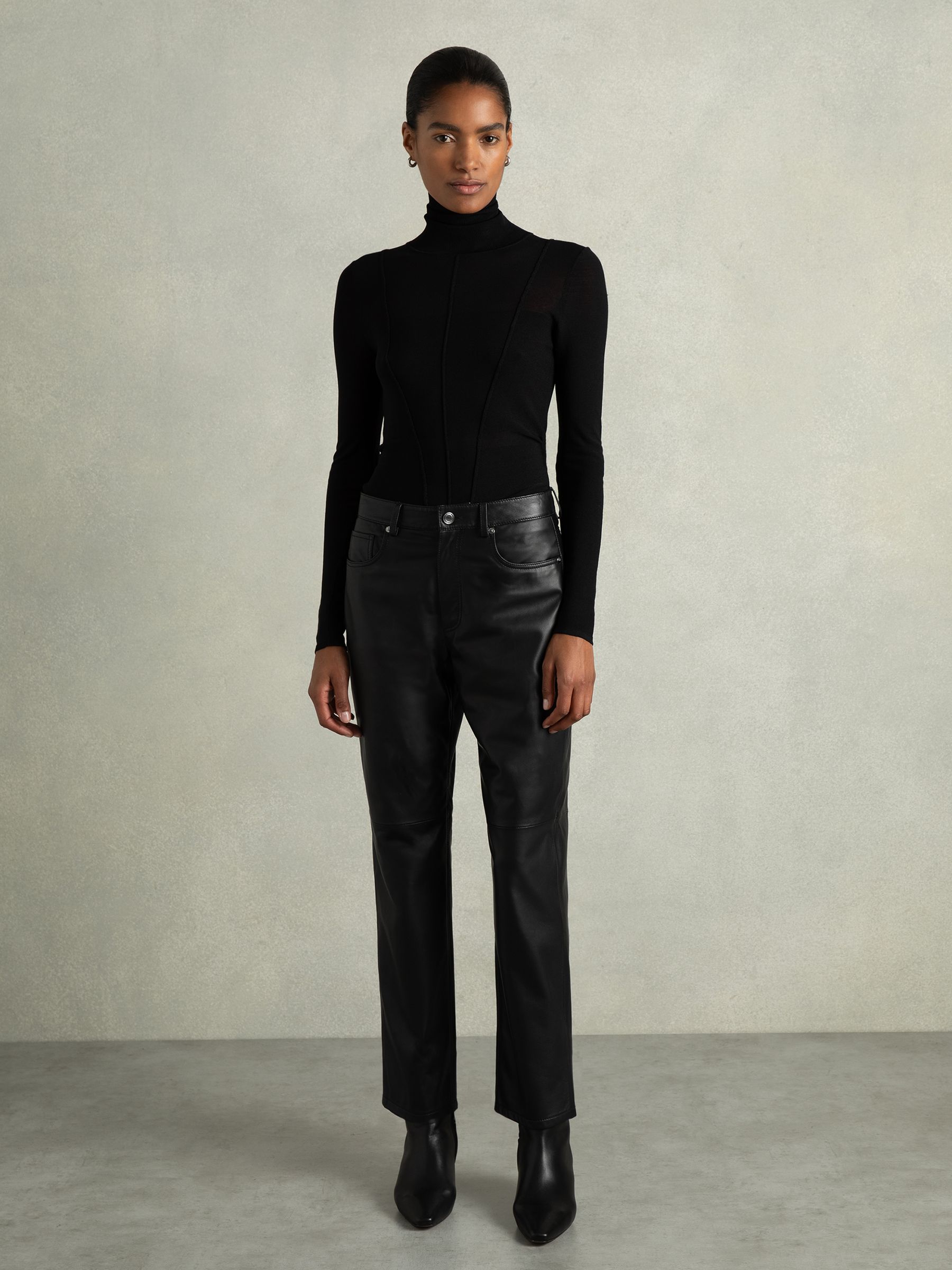 Reiss Leather Slim-Leg Trousers in Black - REISS