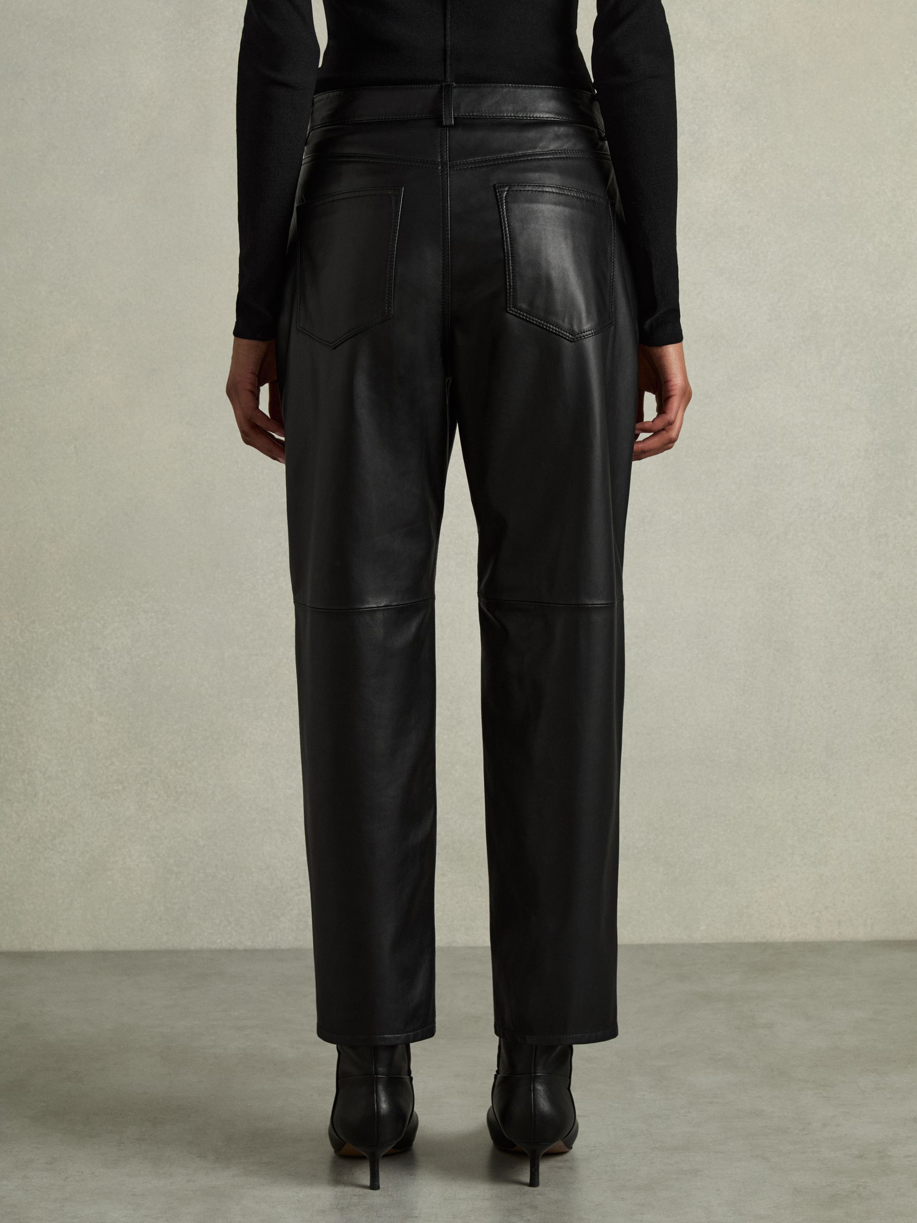 Reiss Leather Slim-Leg Trousers in Black - REISS