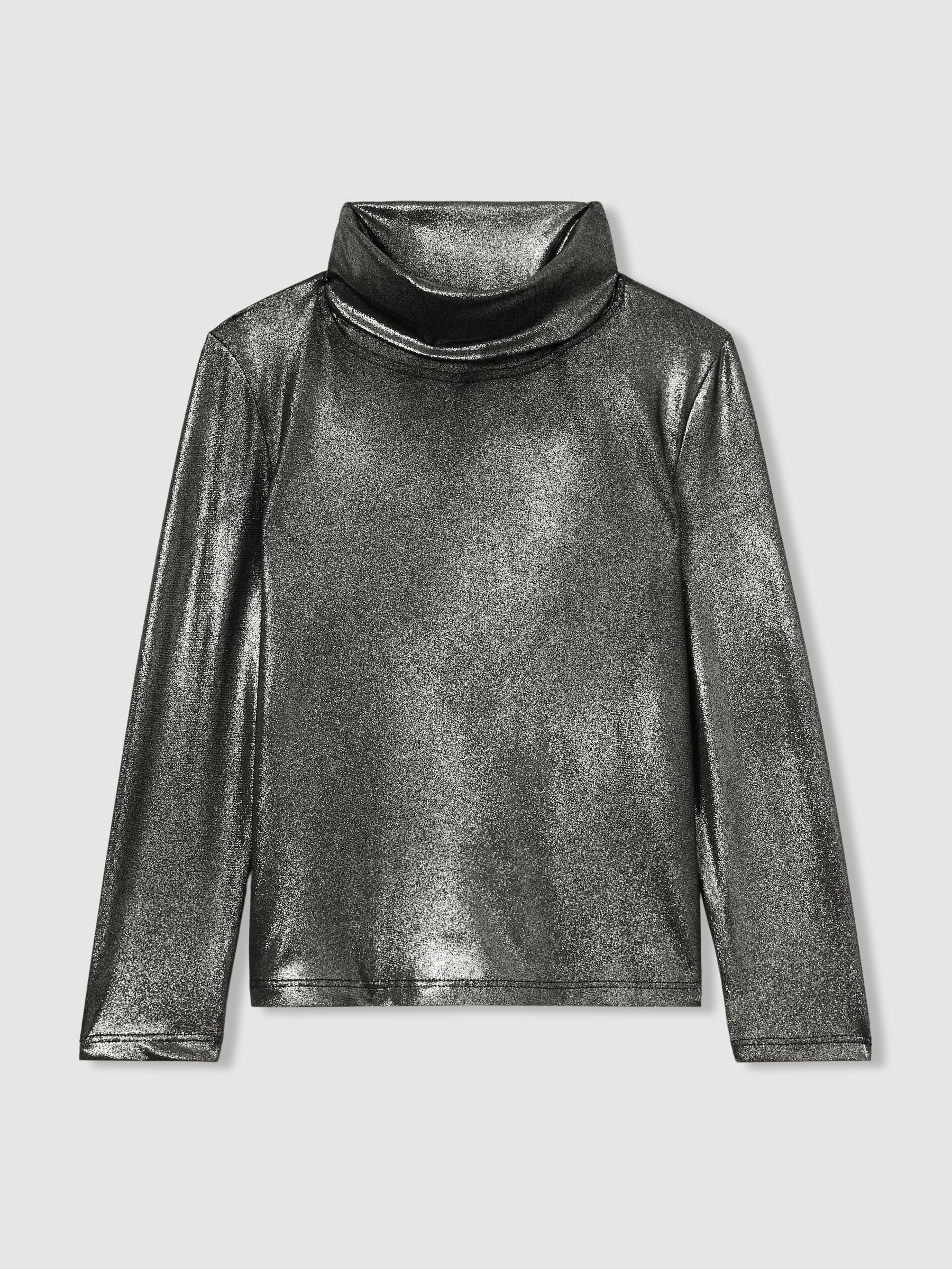 Reiss 4-9 yrs Metallic-Thread Roll-Neck Top in Silver - REISS
