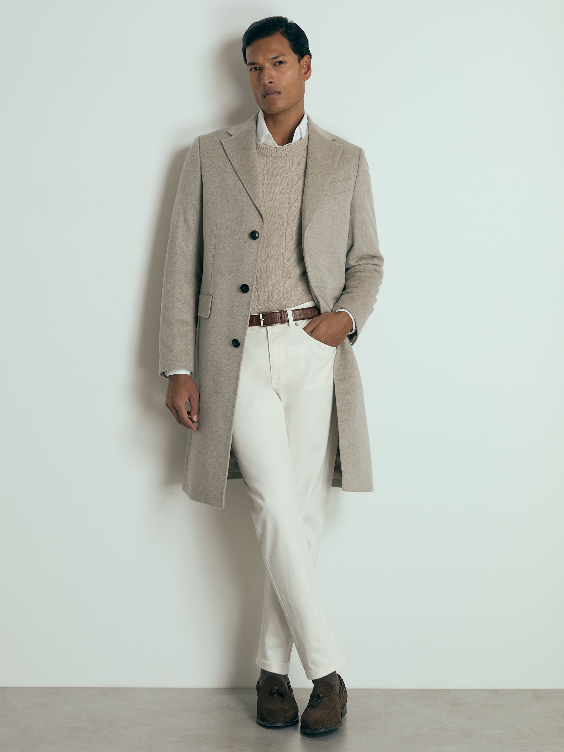 Reiss Atelier Cashmere Single-Breasted Overcoat in Oatmeal | REISS