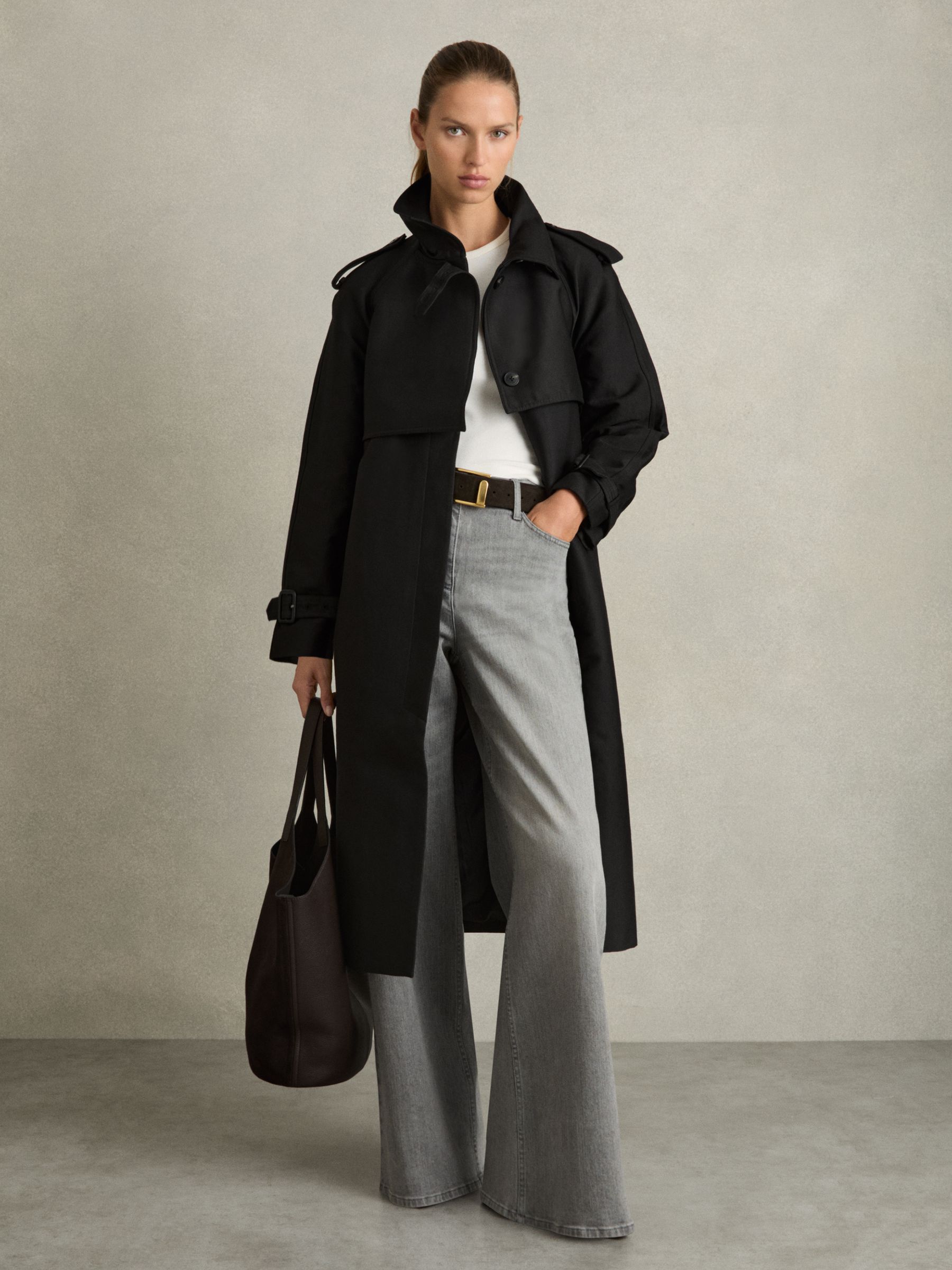 Reiss Gabardine Trench Coat with Cotton in Black - REISS