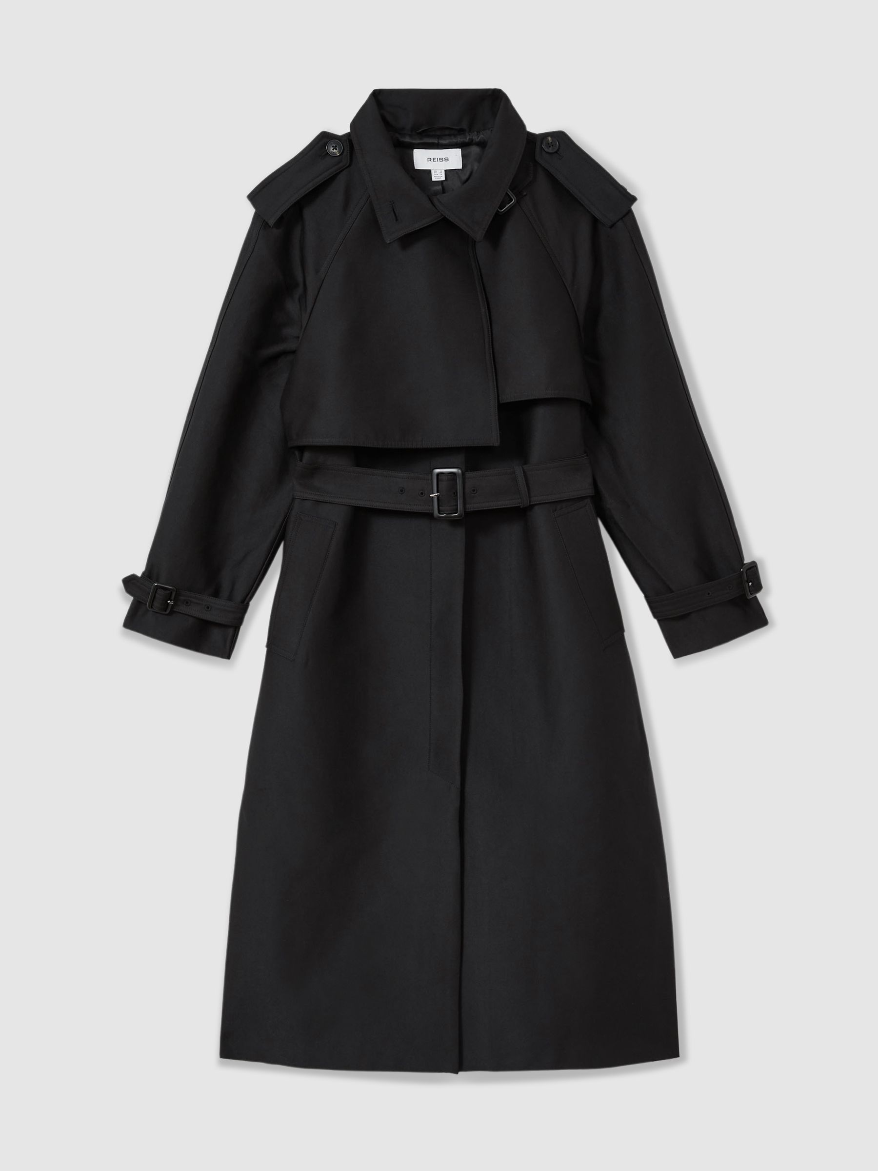 Reiss Gabardine Trench Coat with Cotton in Black - REISS