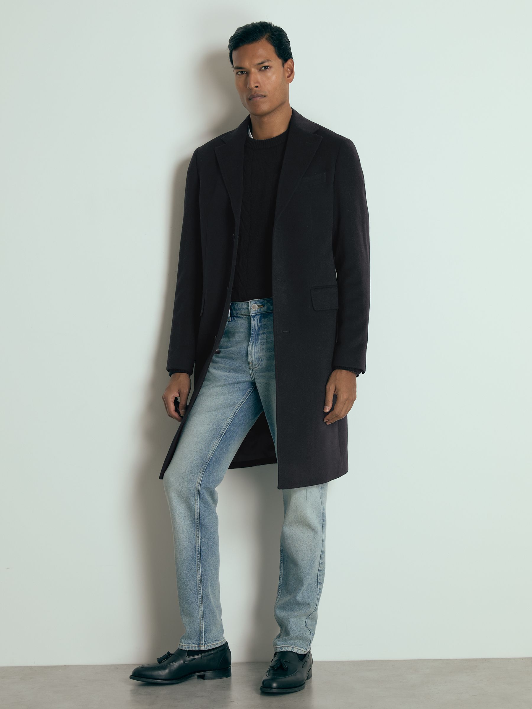 Reiss Atelier Cashmere Single-Breasted Overcoat in Navy - REISS