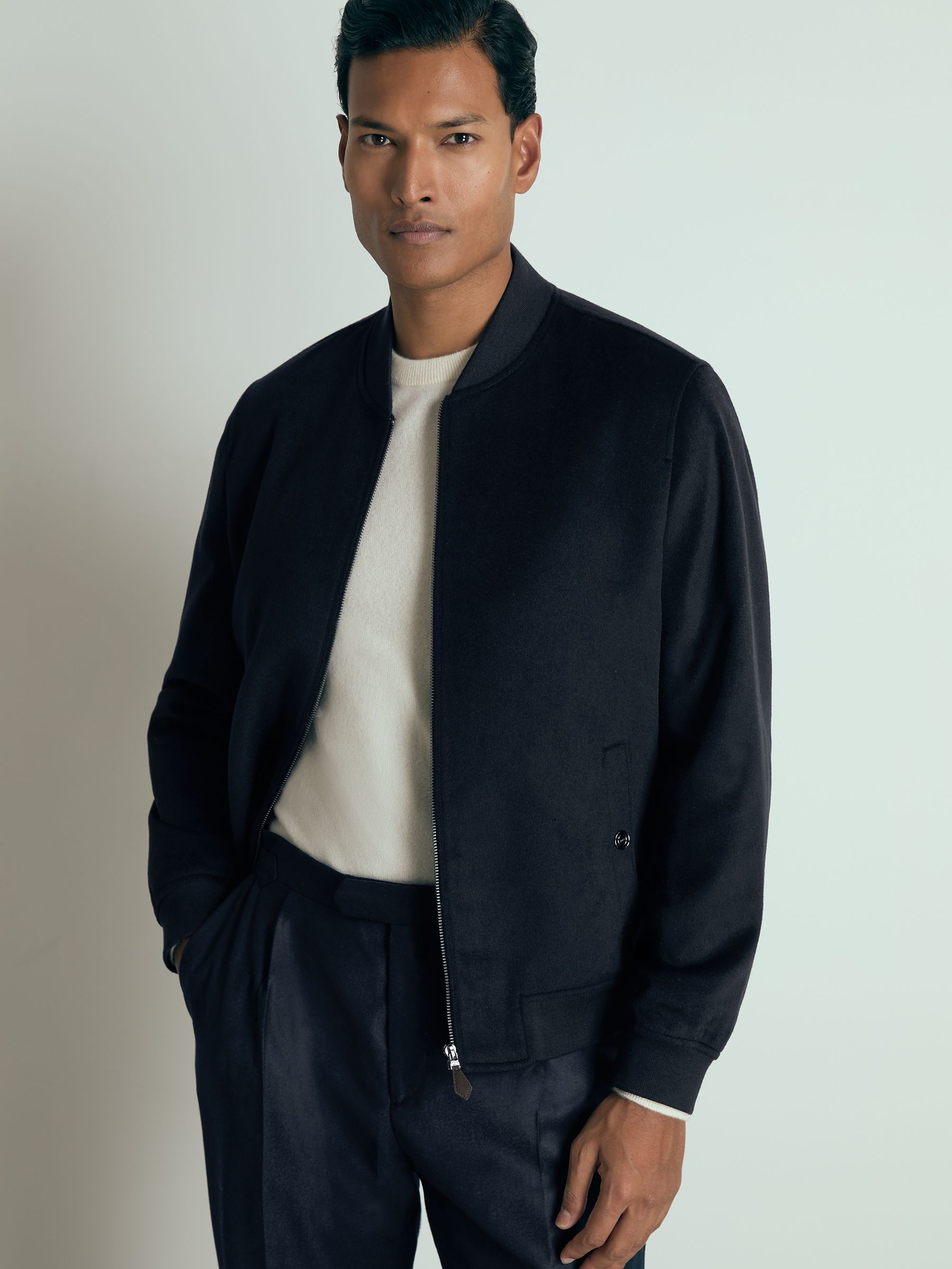 Reiss 100% Cashmere Bomber Jacket in Navy - REISS