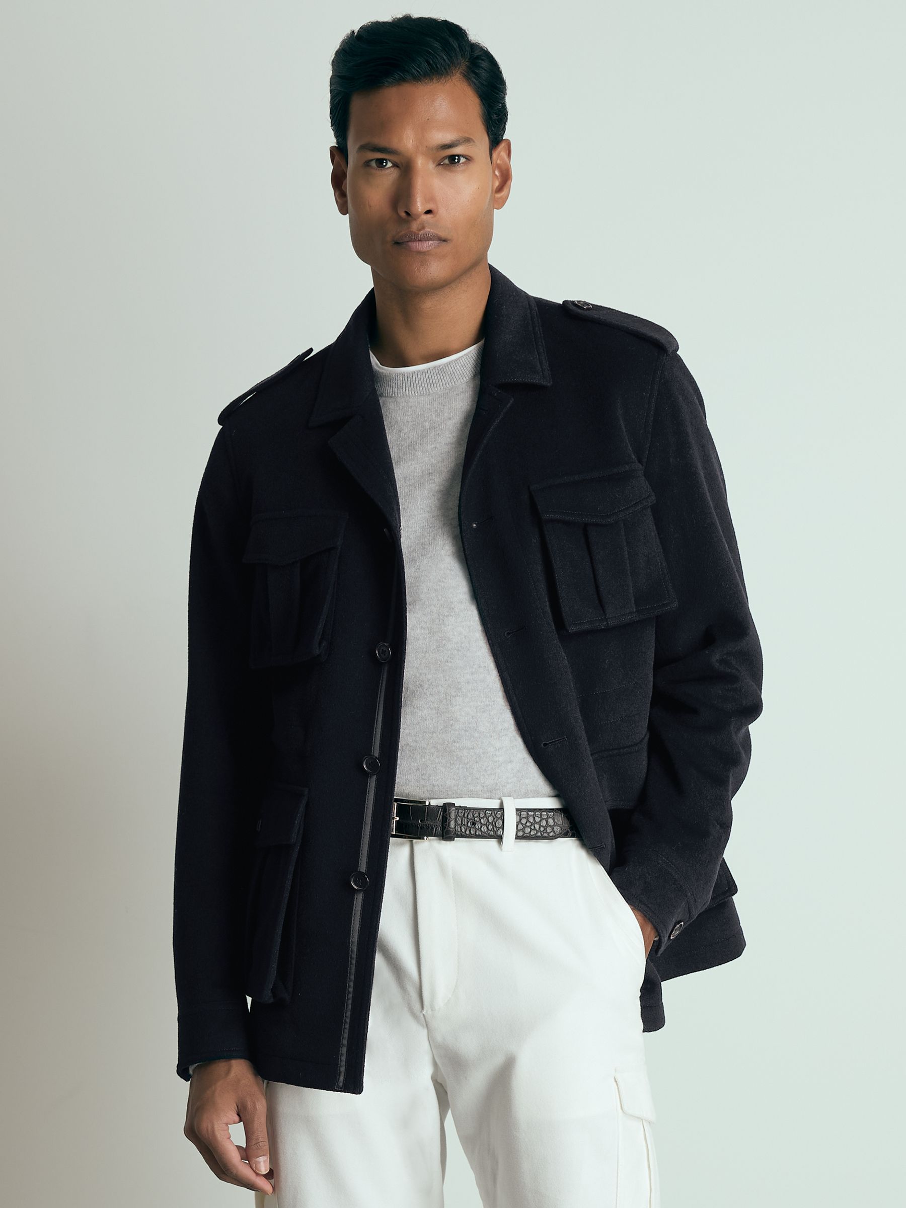 Reiss Atelier Felted-Cashmere Field Jacket in Navy | REISS