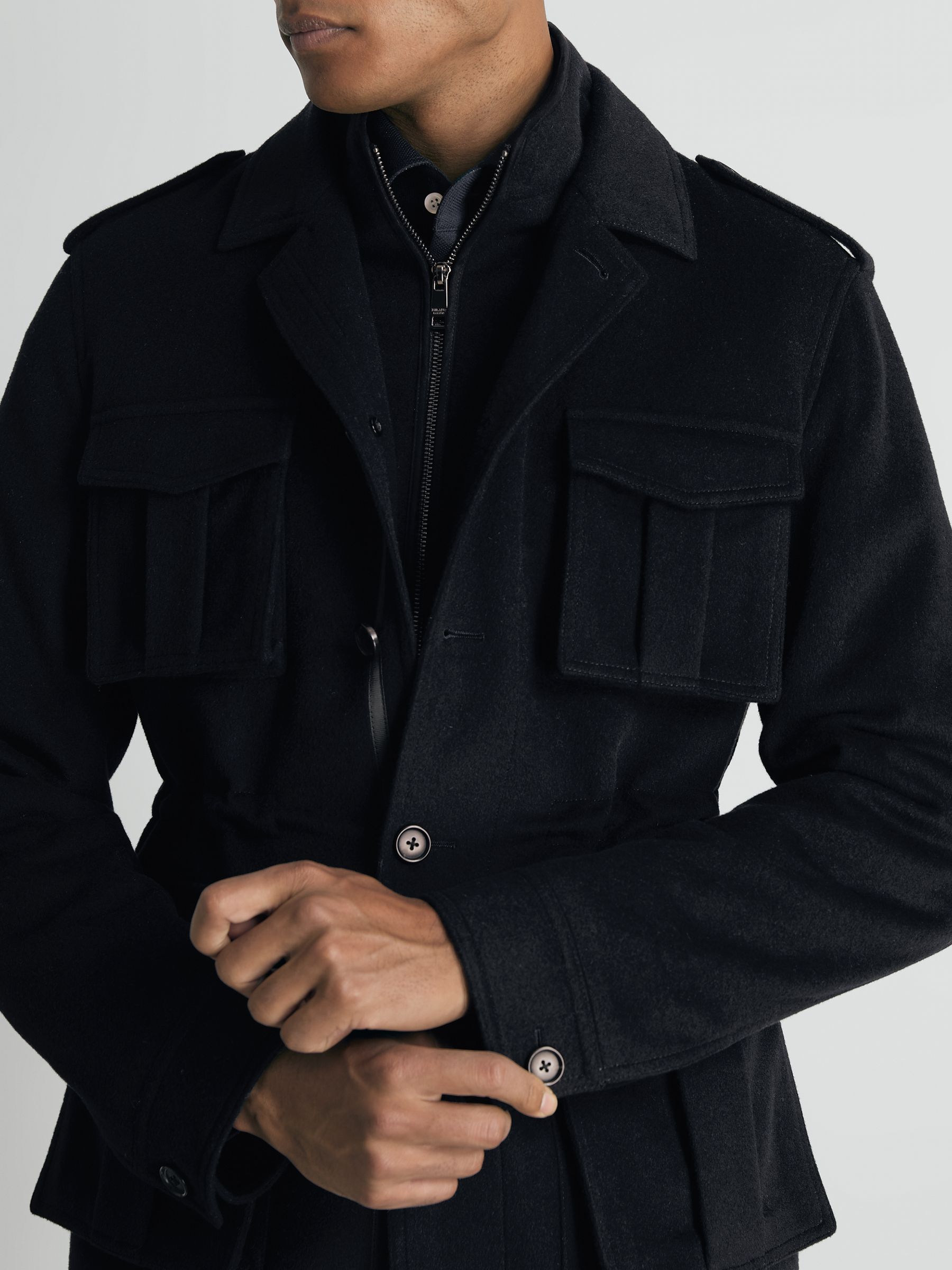 Reiss Atelier Felted-Cashmere Field Jacket in Navy | REISS