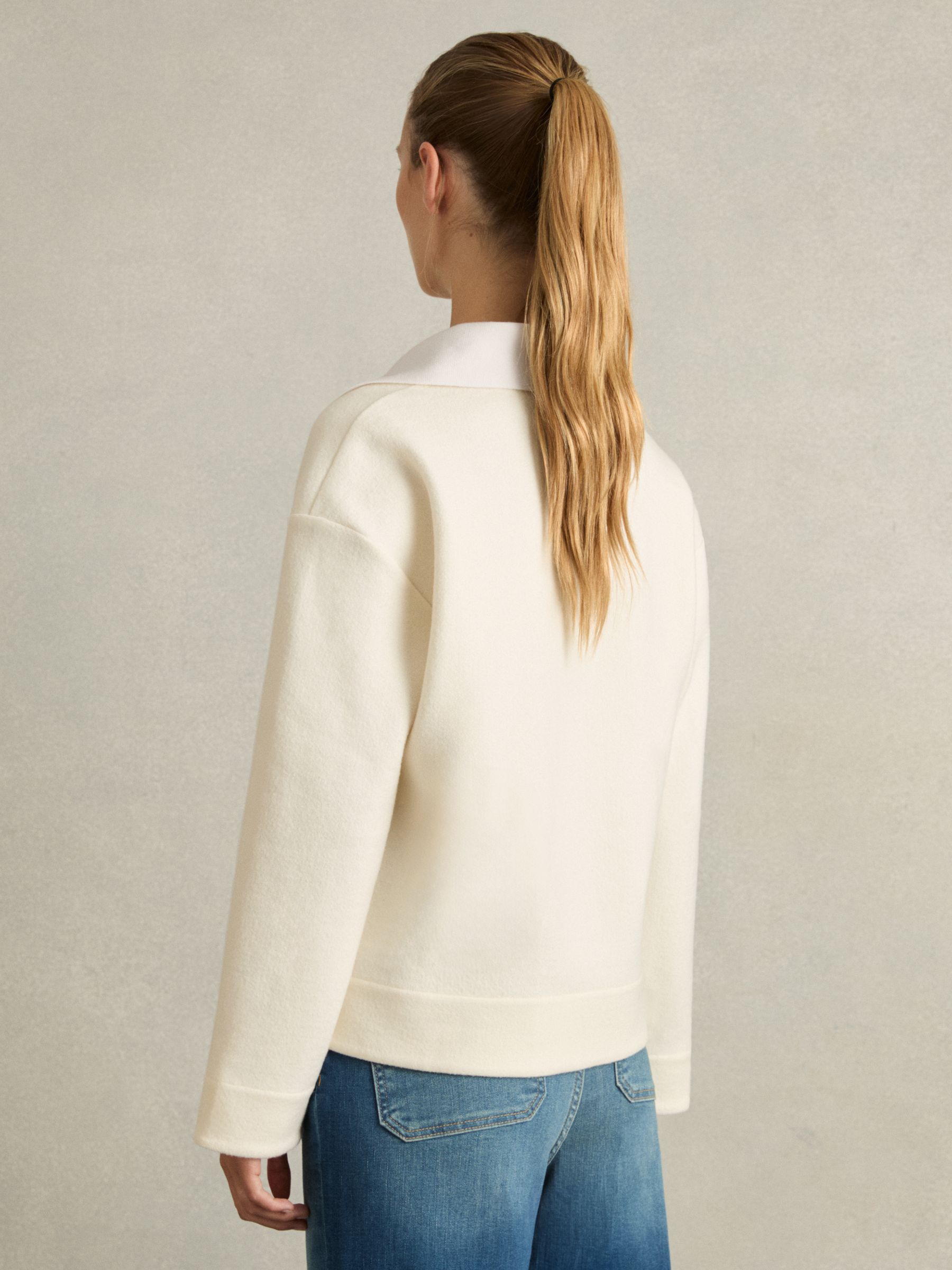 Reiss Wool-Cotton Blend Open-Placket Shirt in Cream - REISS