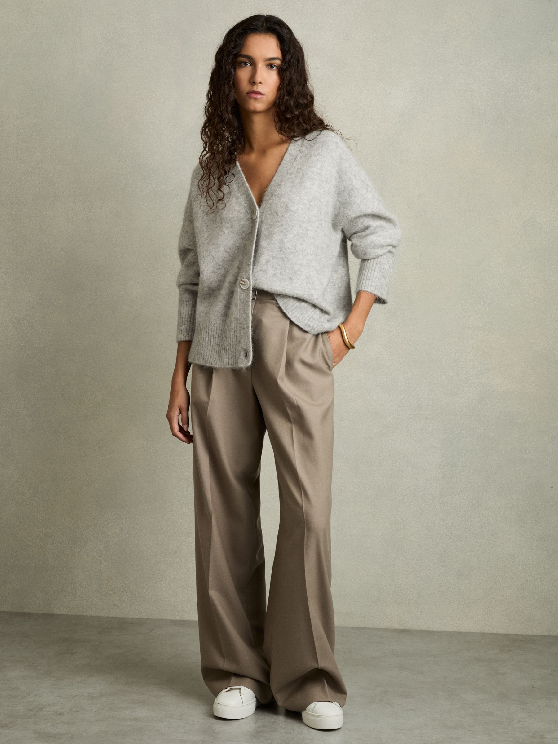 Reiss Wool-Blend Brushed Cardigan in Grey - REISS