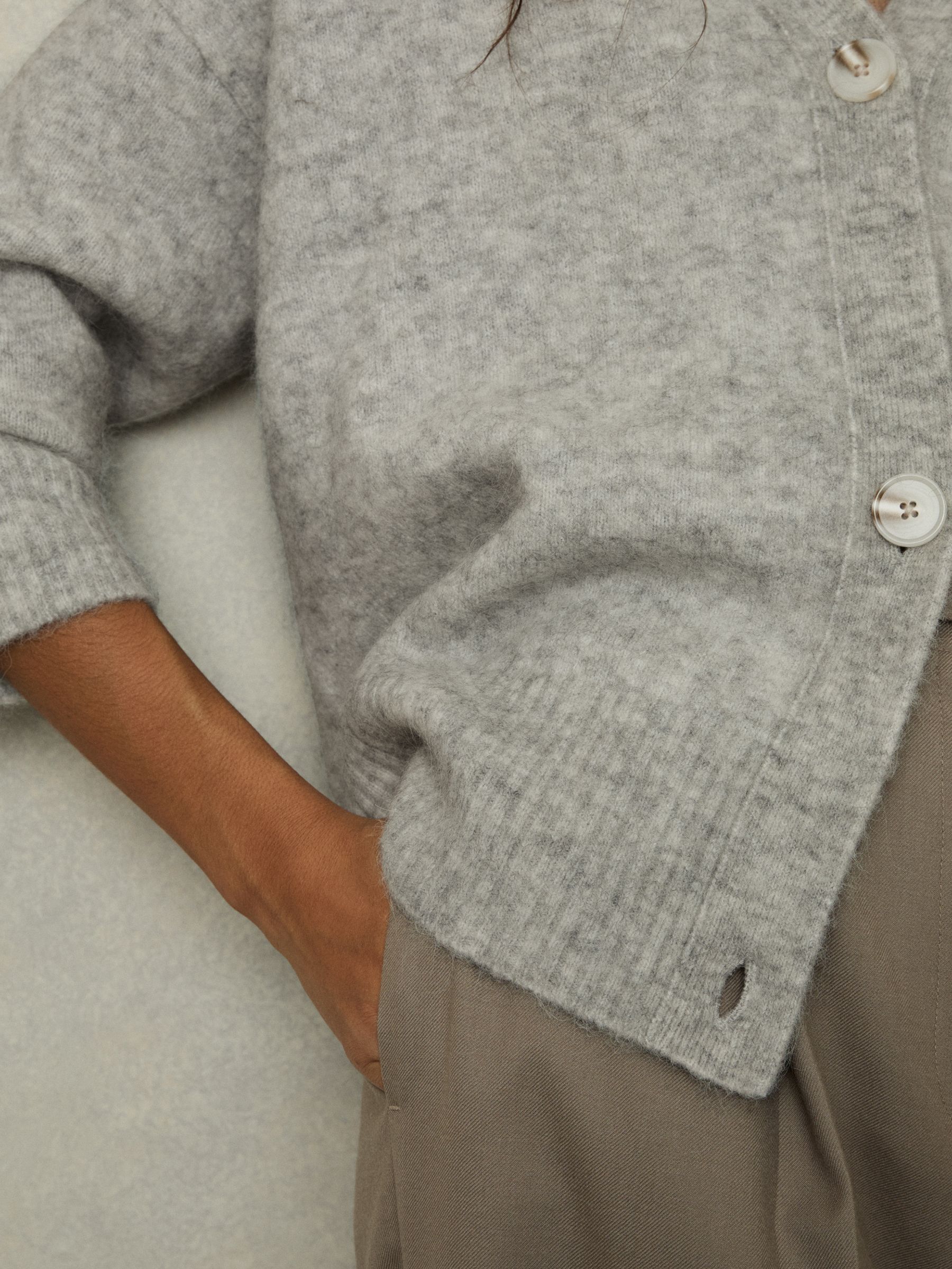 Reiss Wool-Blend Brushed Cardigan in Grey - REISS