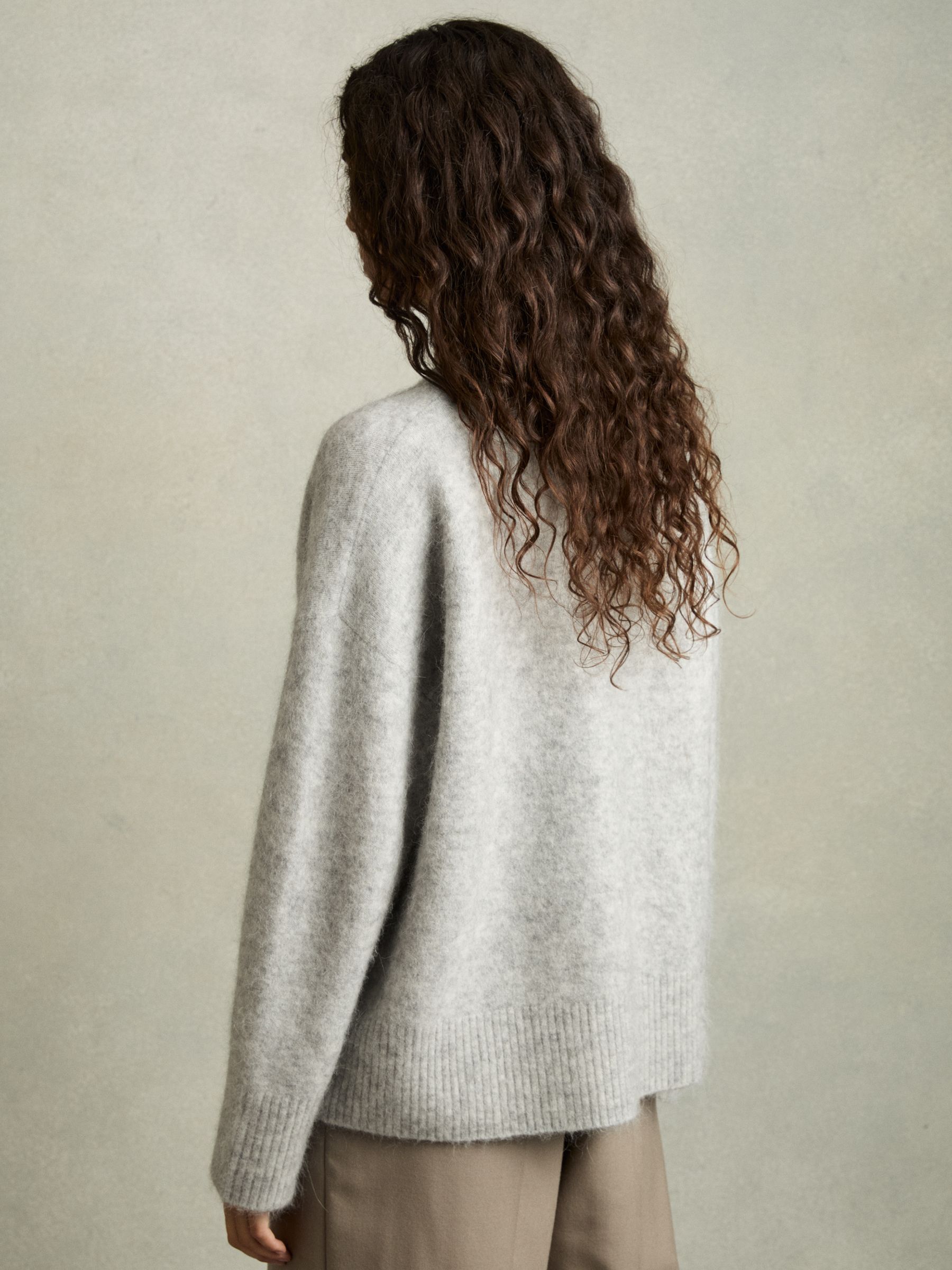 Reiss Wool-Blend Brushed Cardigan in Grey - REISS