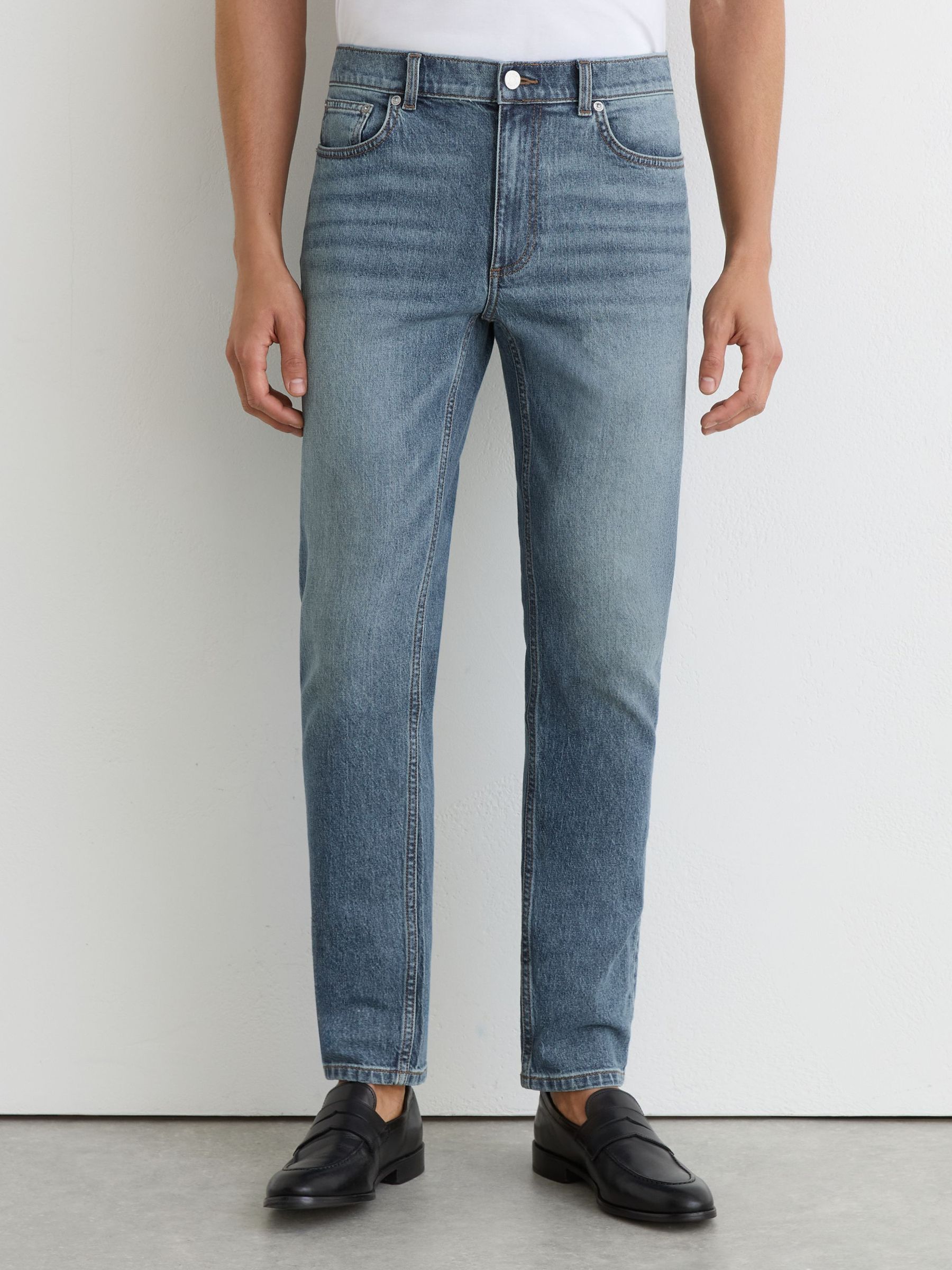 Reiss Cotton-Stretch Slim-Fit Jeans in Washed Indigo Green Cast - REISS