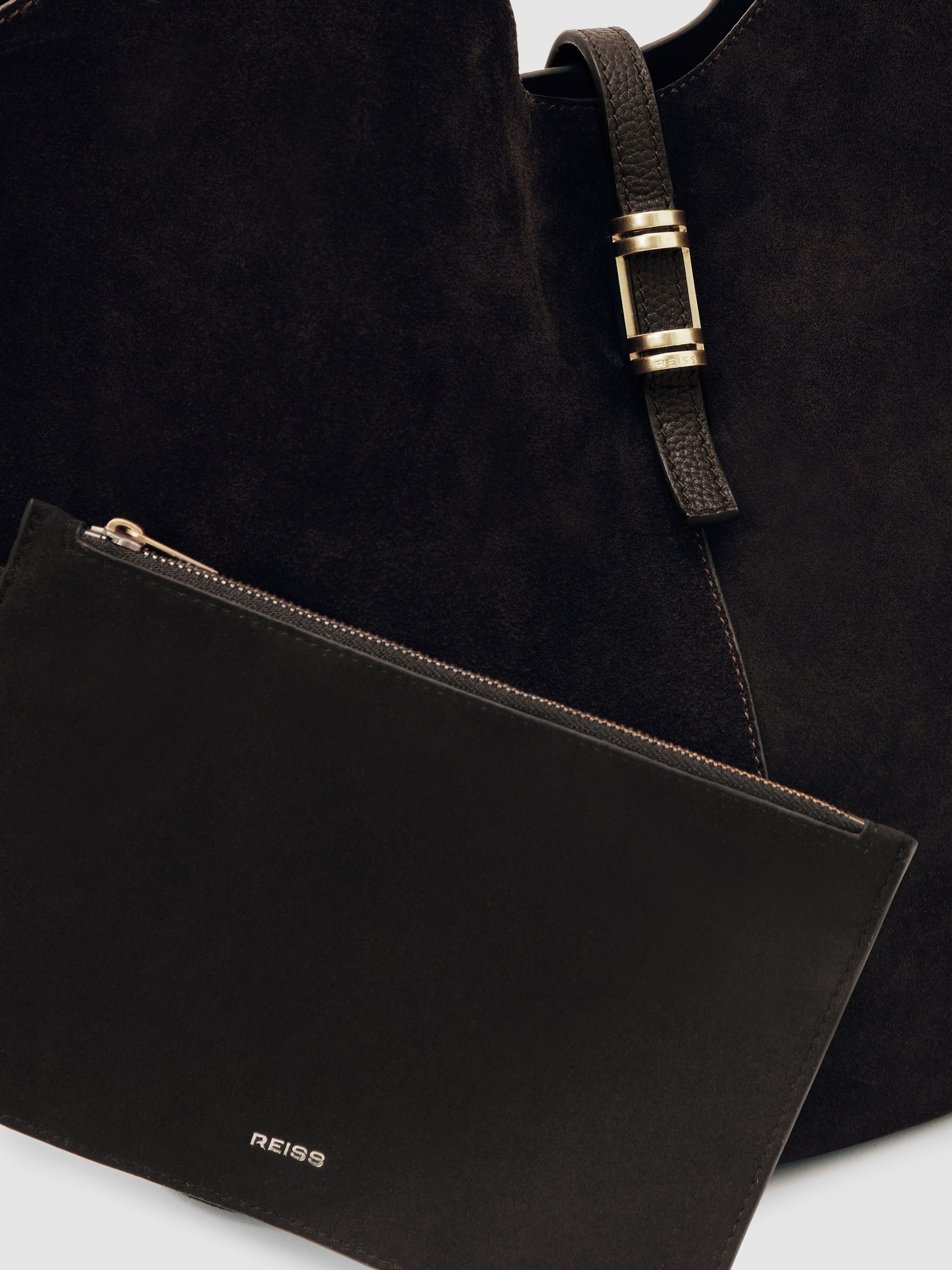 Reiss Leather And Suede Tote Bag in Chocolate - REISS