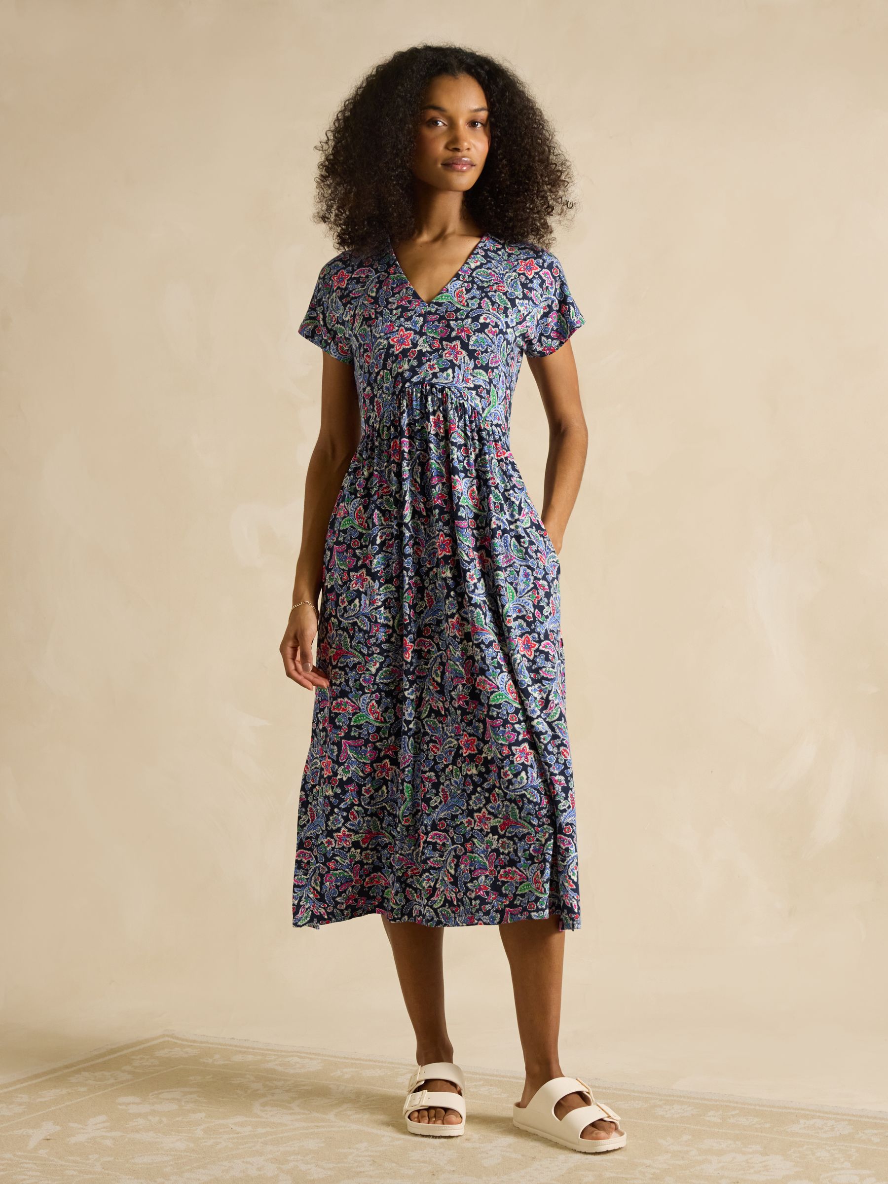 Nia Navy V-Neck Dress | Joules