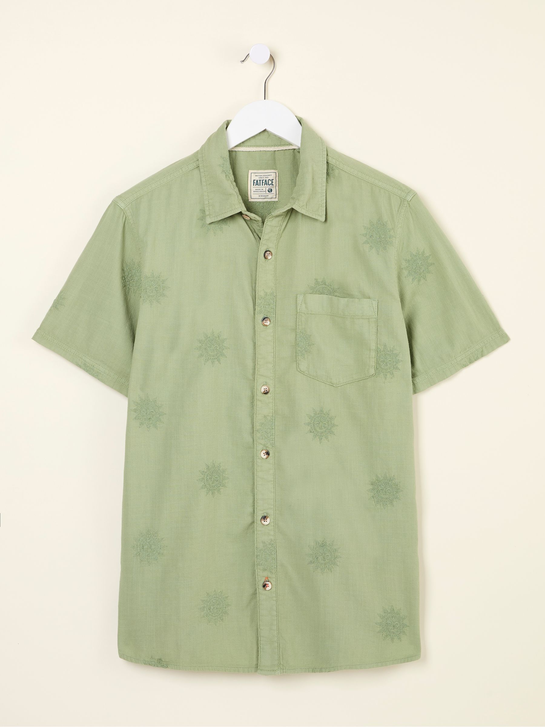 Green Short Sleeve Sun Embroidered Shirt | FatFace