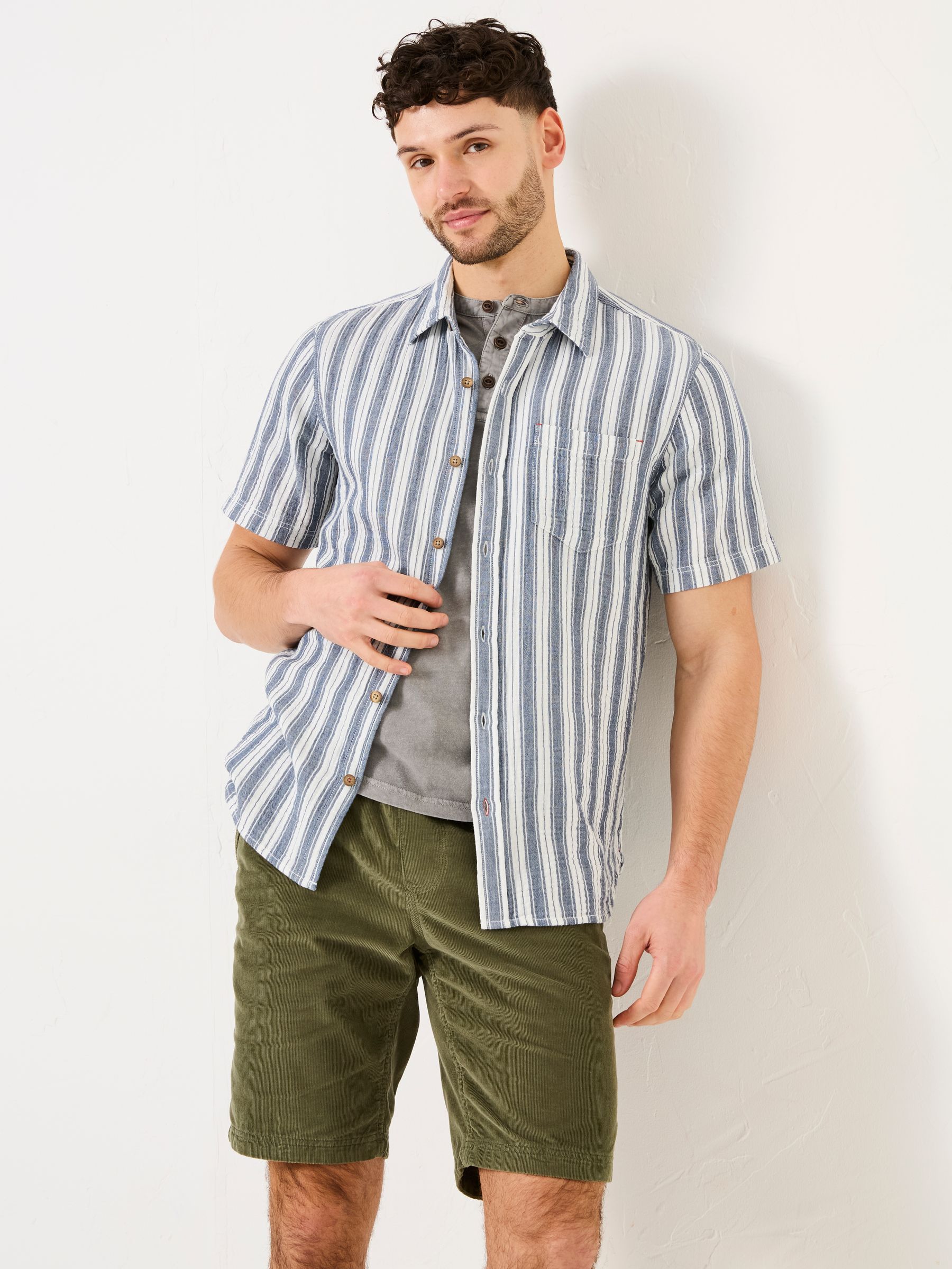 Hyde Blue Short Sleeve Stripe 100% Cotton Shirt | FatFace