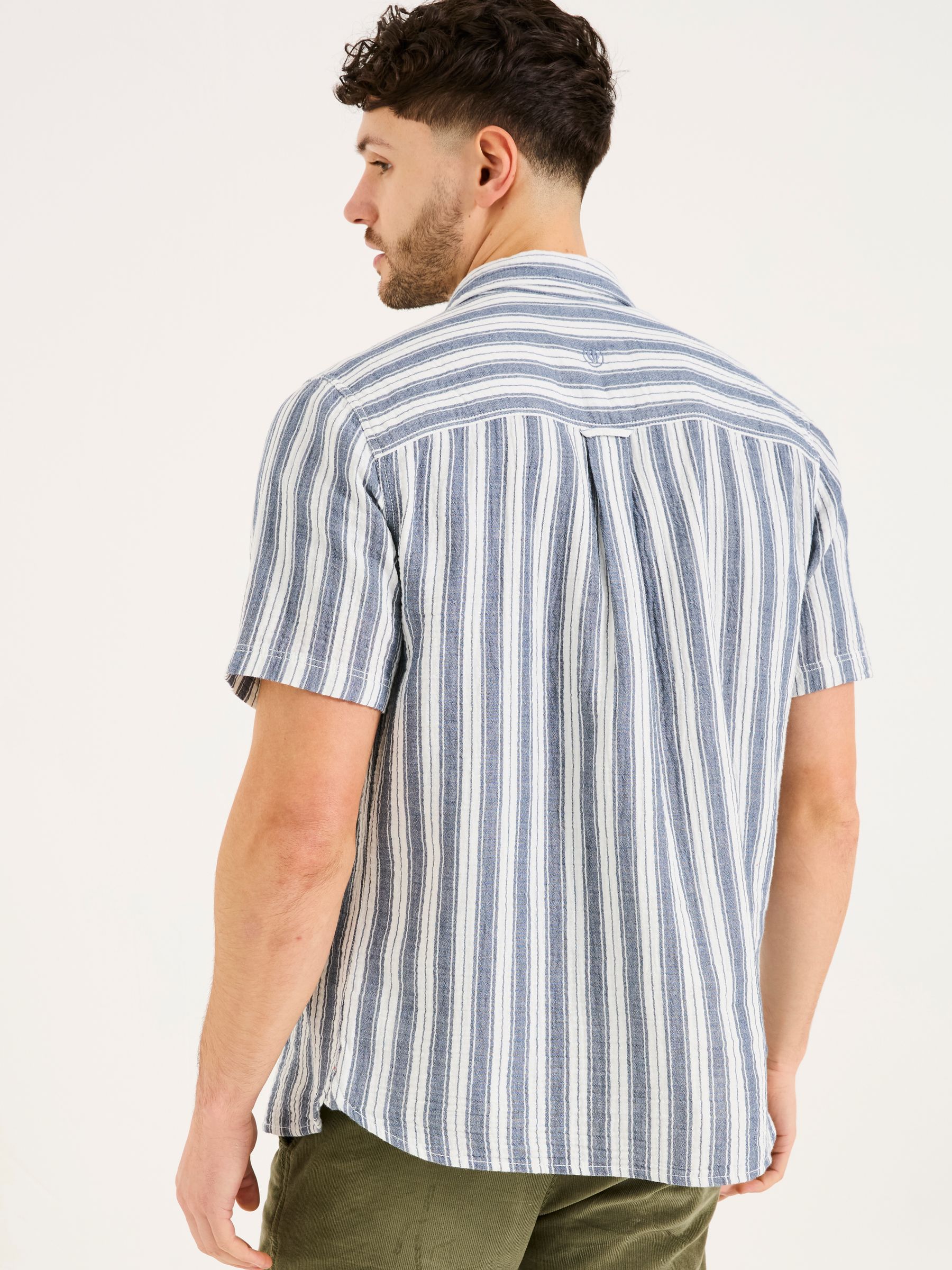 Hyde Blue Short Sleeve Stripe 100% Cotton Shirt | FatFace