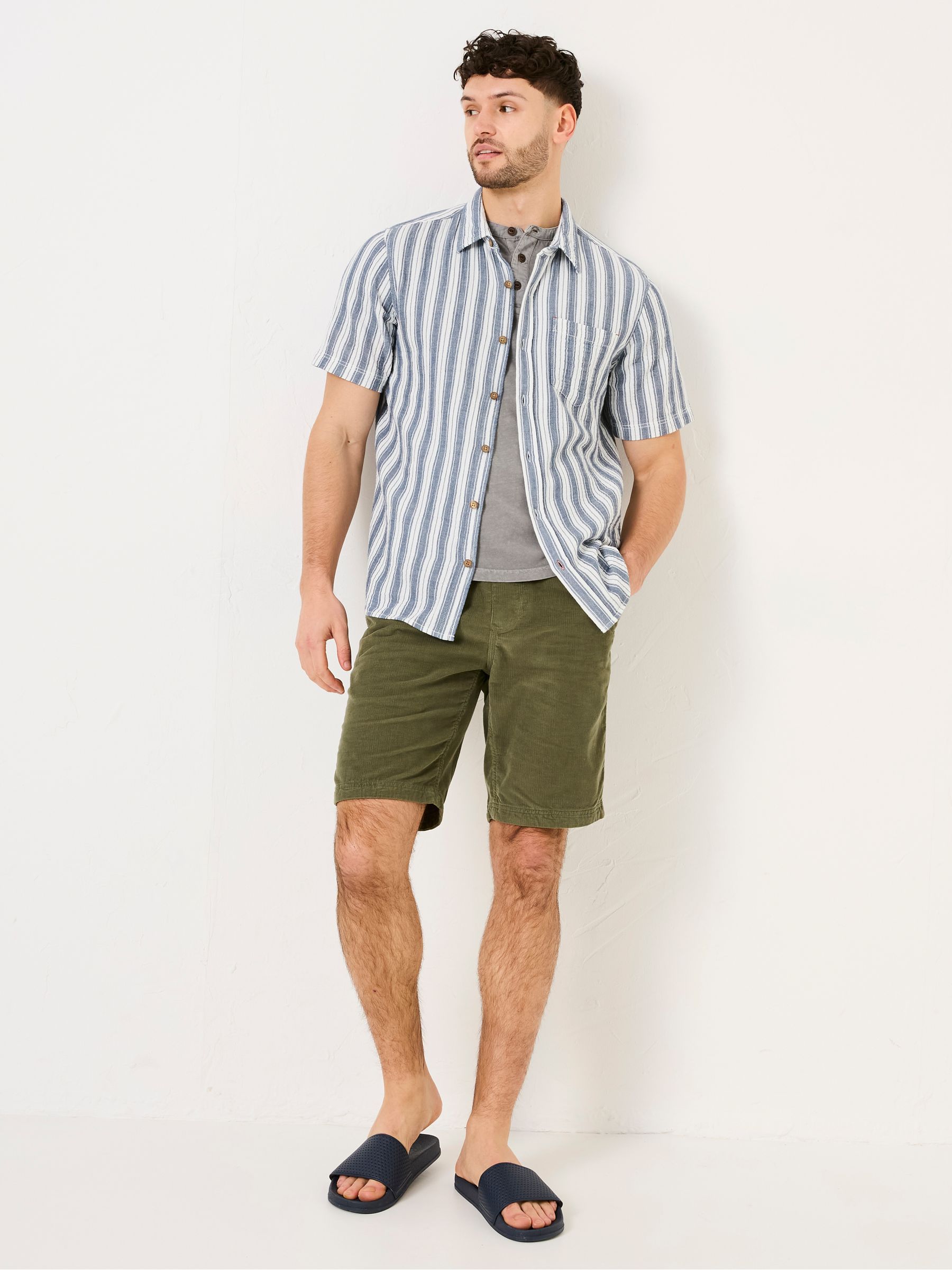 Hyde Blue Short Sleeve Stripe 100% Cotton Shirt | FatFace