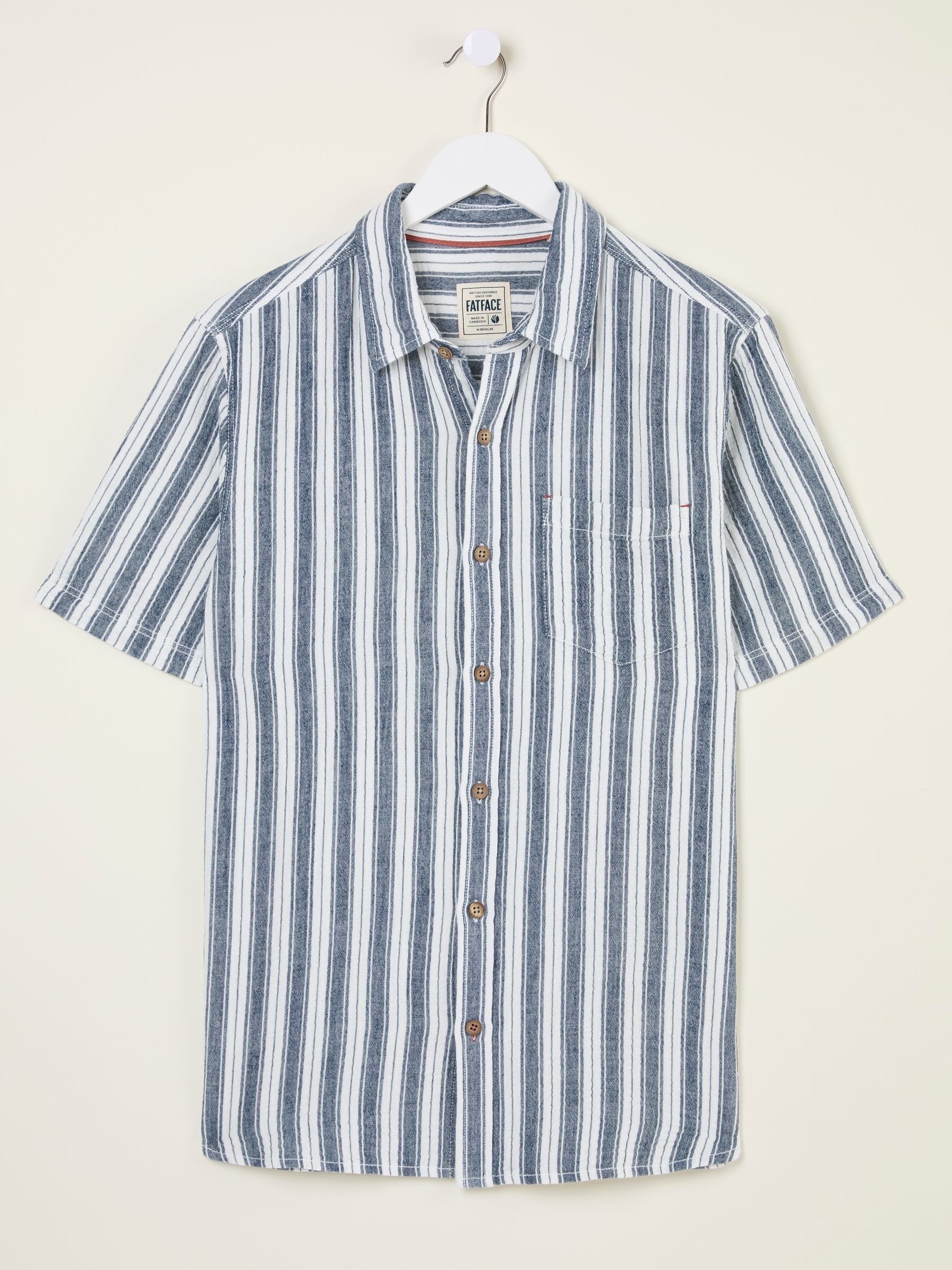 Hyde Blue Short Sleeve Stripe 100% Cotton Shirt | FatFace