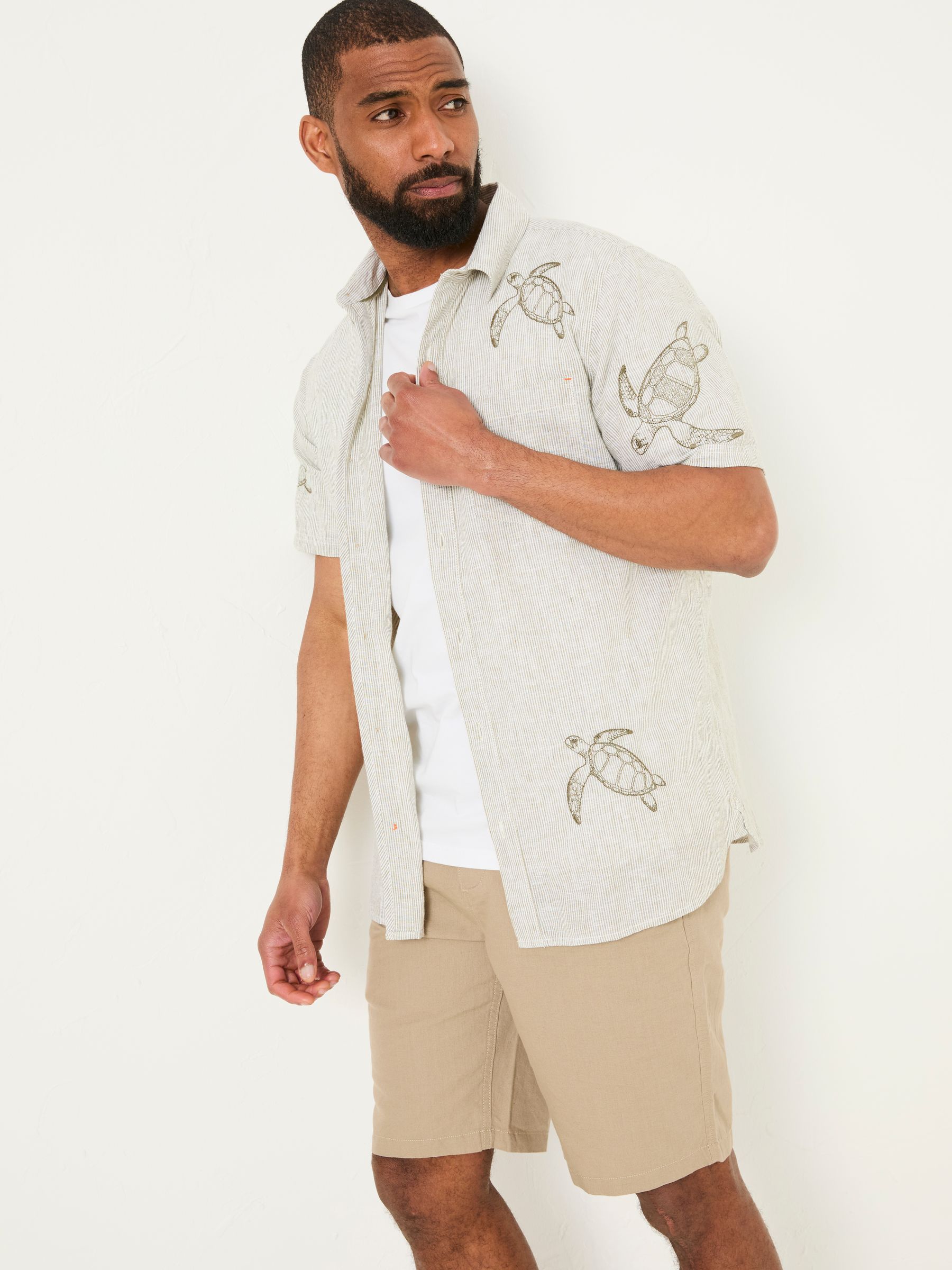 Khaki Green Short Sleeve Embroidered Turtle Shirt | FatFace