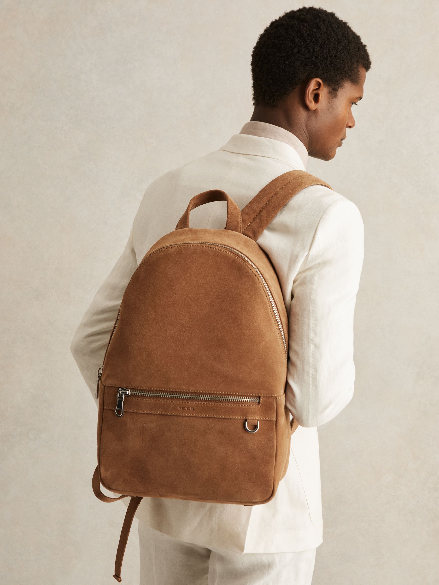 Reiss Suede Backpack in Light Tan - REISS