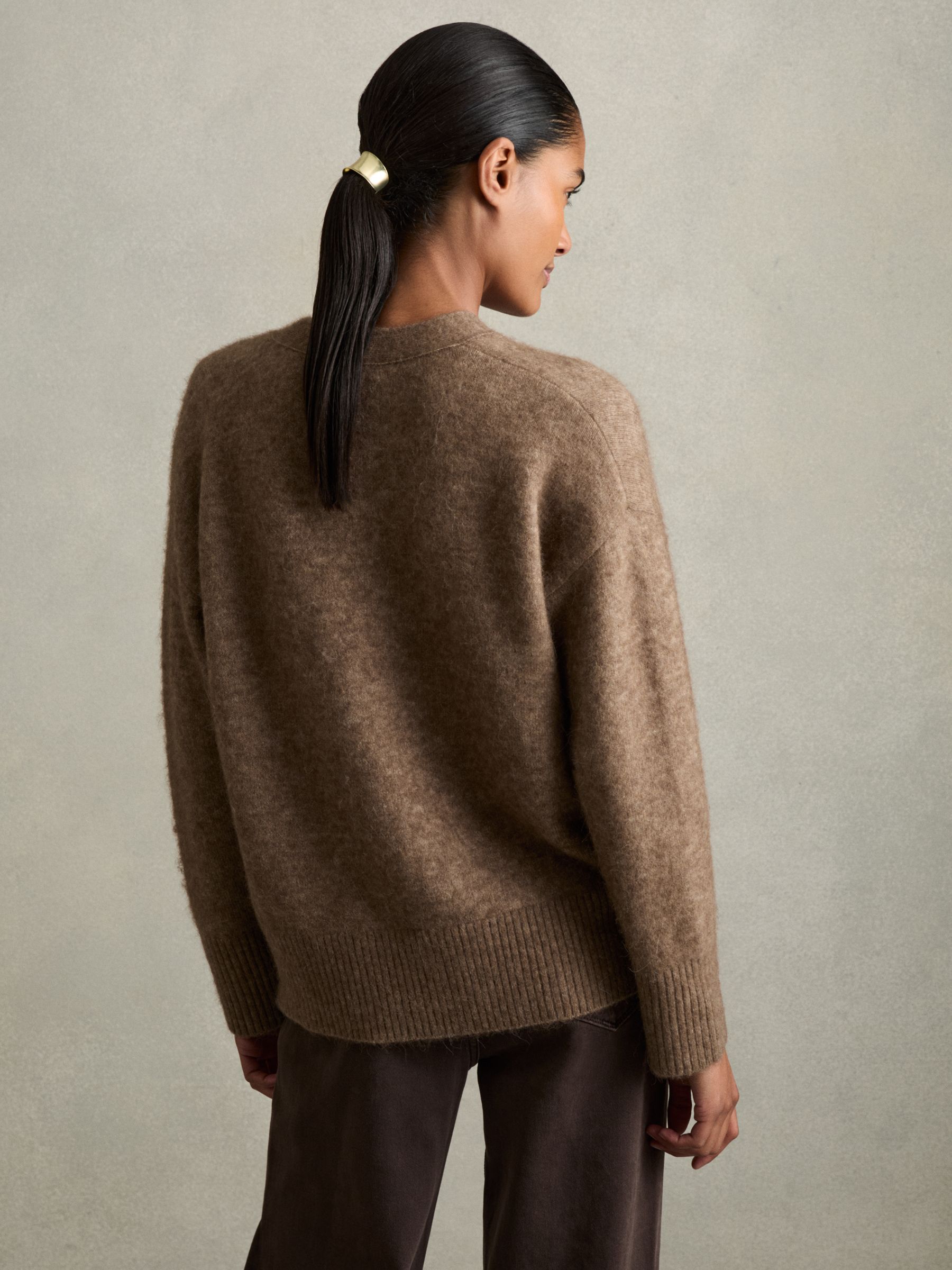 Reiss Wool-Blend Brushed Cardigan in Mink - REISS