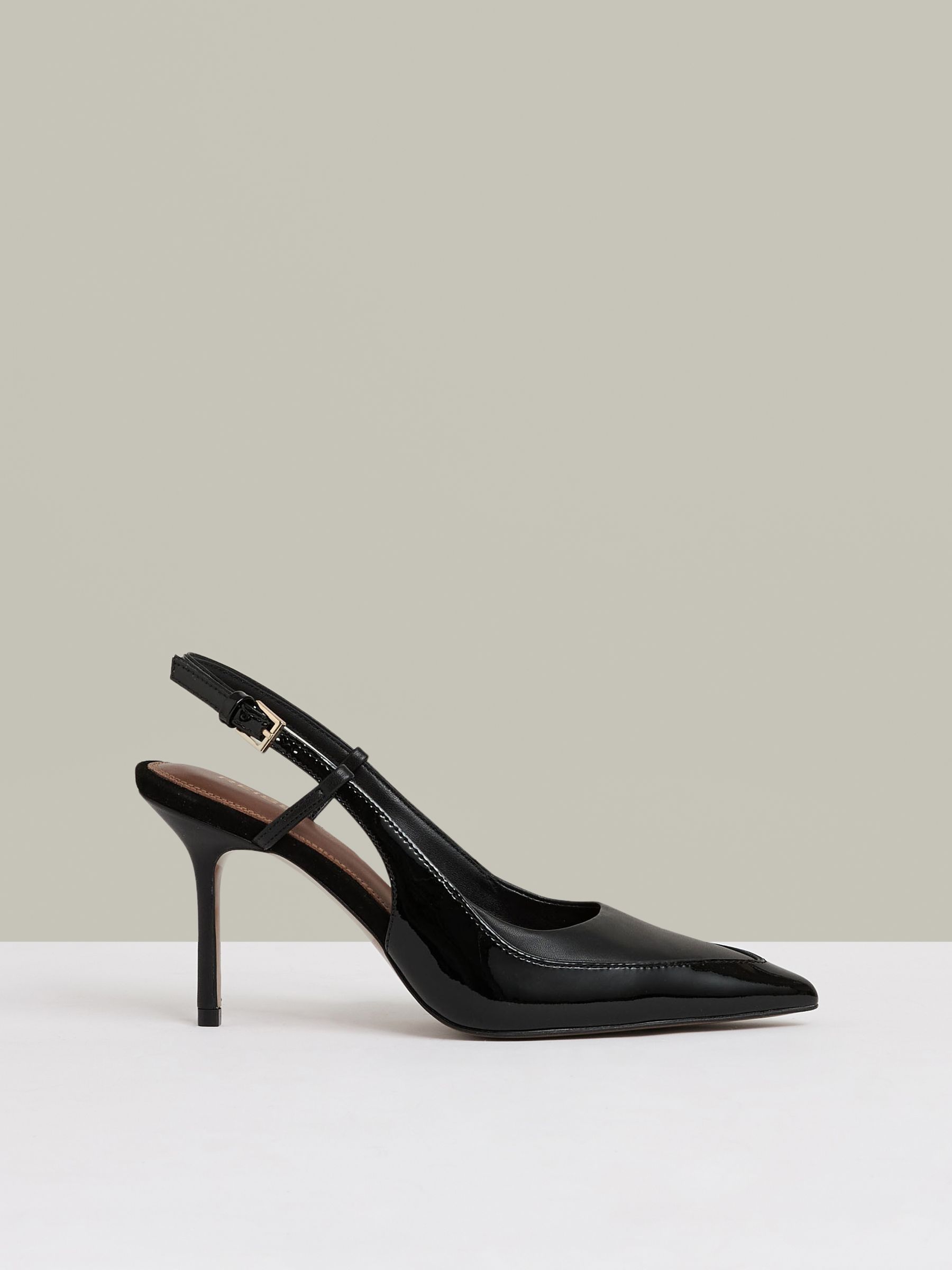 Reiss Leather Slingback Court Shoes in Black - REISS